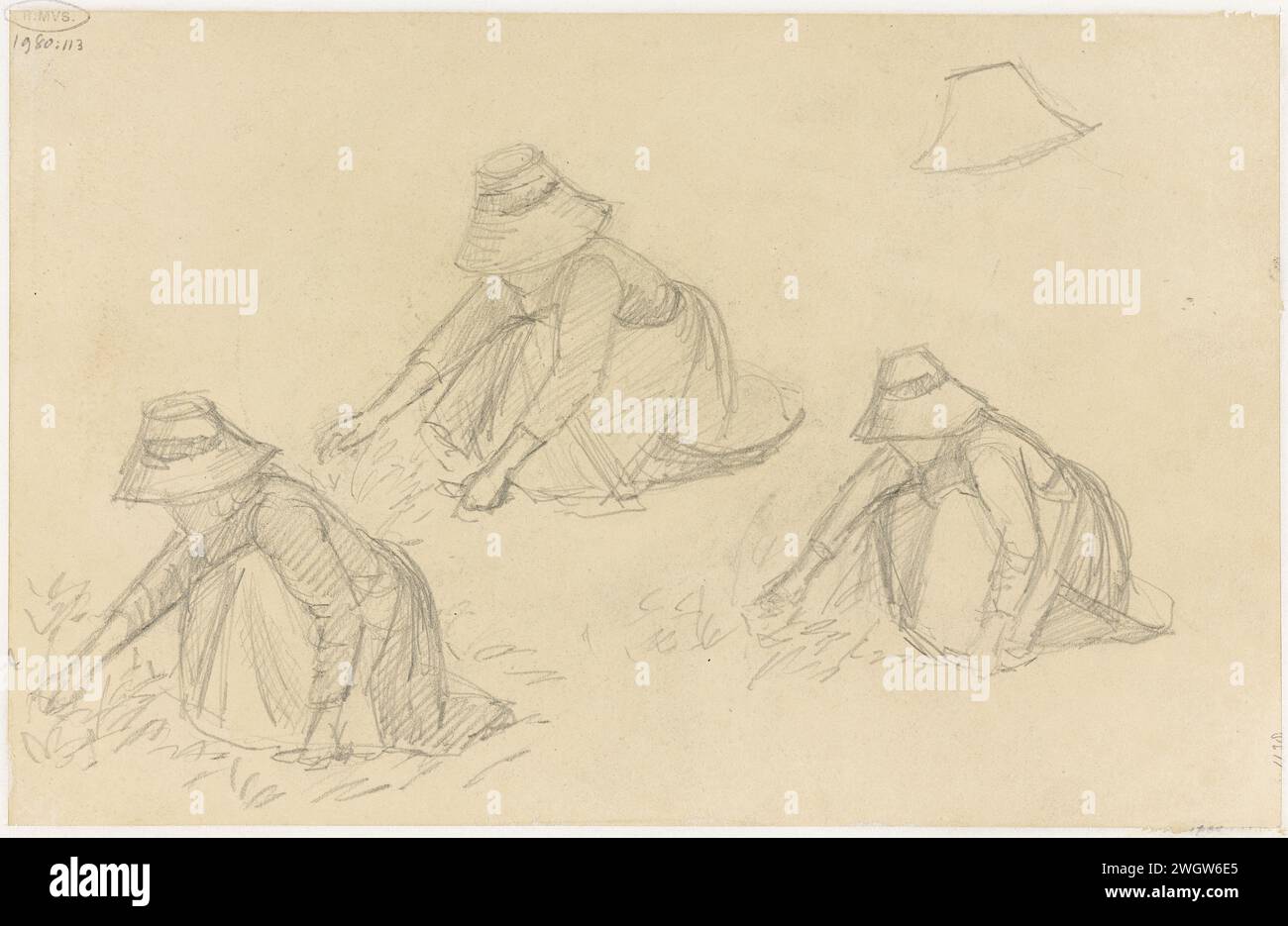 Three studies of a squat woman on the land, Jozef Israëls, 1834 - 1911 ...