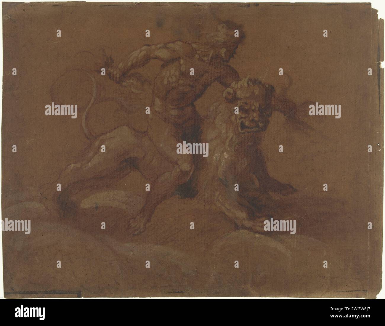 Sitting Jupiter on a lion, on clouds, Anonymous, 1590 - 1610 drawing ...