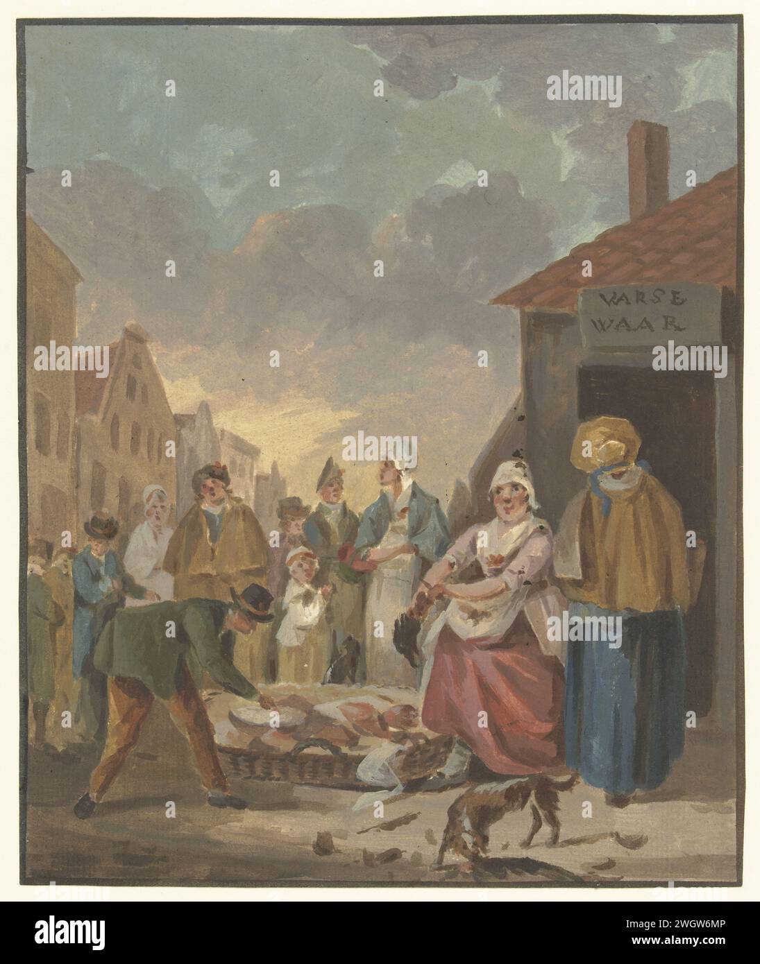 VARSE WAAR VAN DEN EDEL, Anonymous, 1813 drawing A market woman offers ...