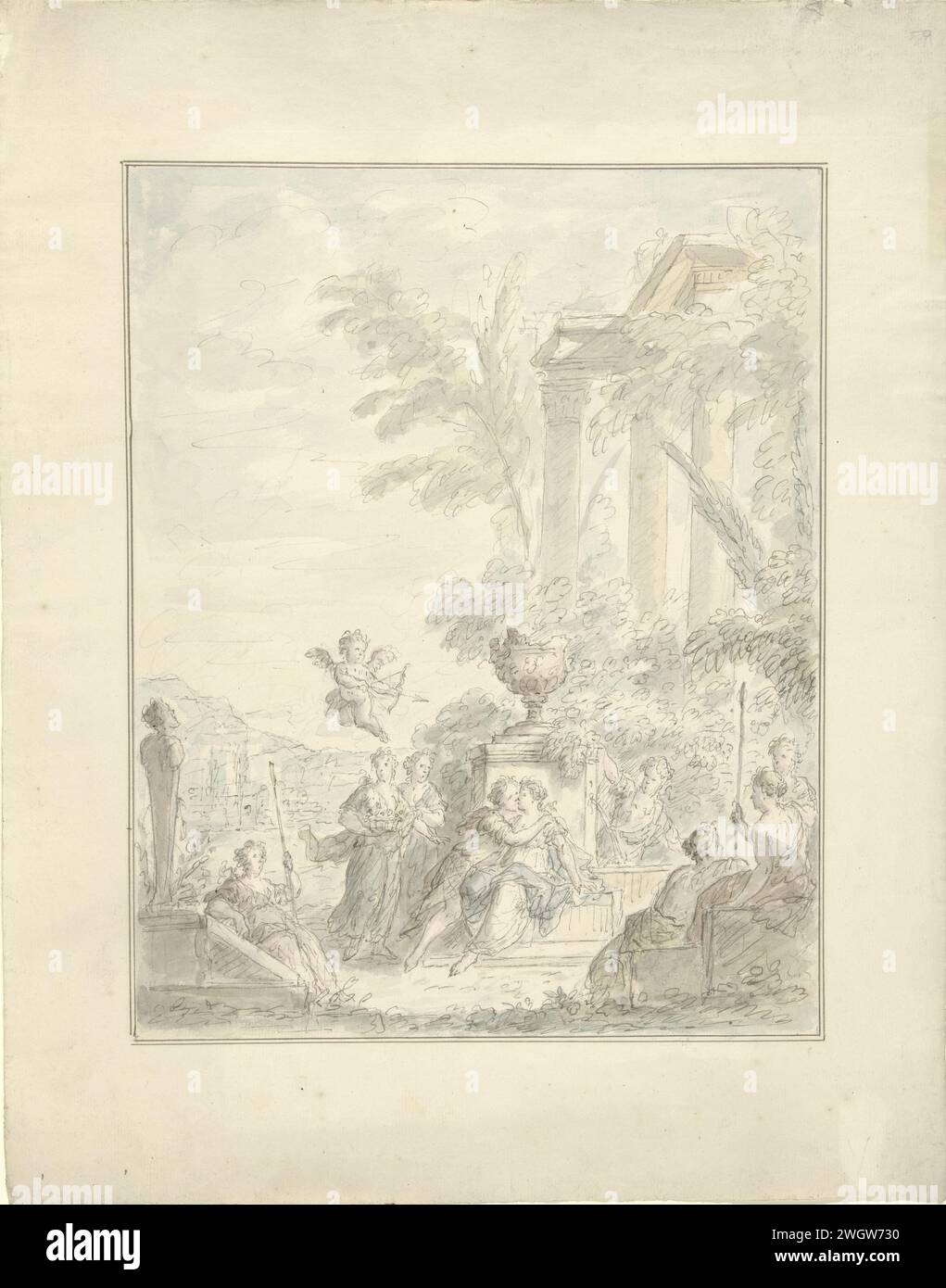 Design for a room painting with love couple sitting at Fontein, Dionys ...