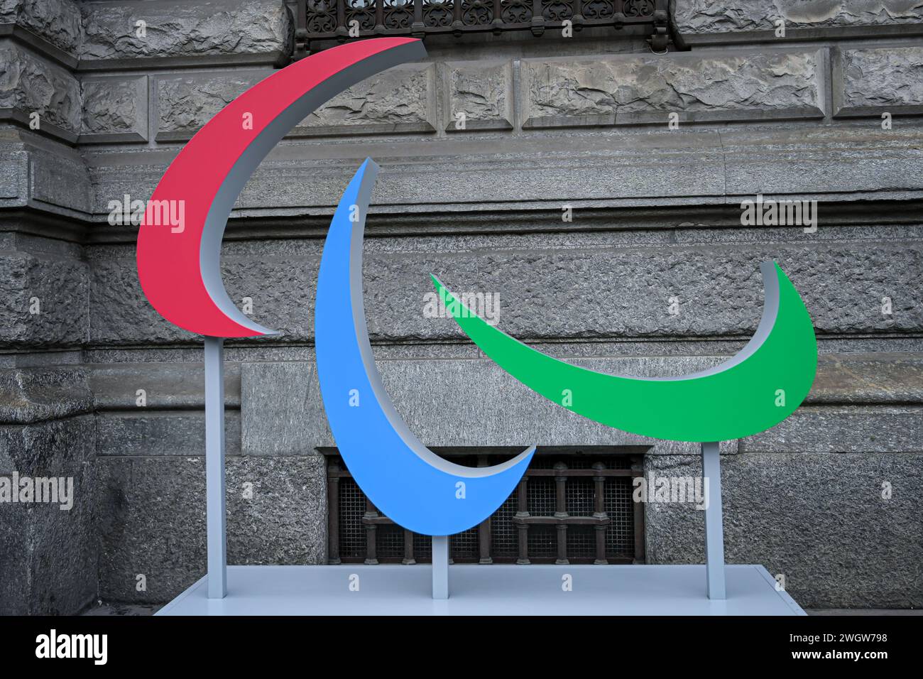 An installation depicting the Paralympics Agitos during the unveiling ...