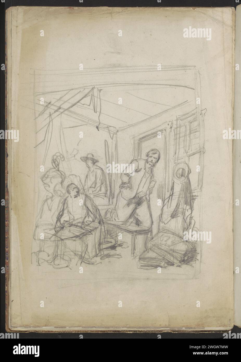 Interior with figures, 1837 - 1881 At the doorway is a man with a ...