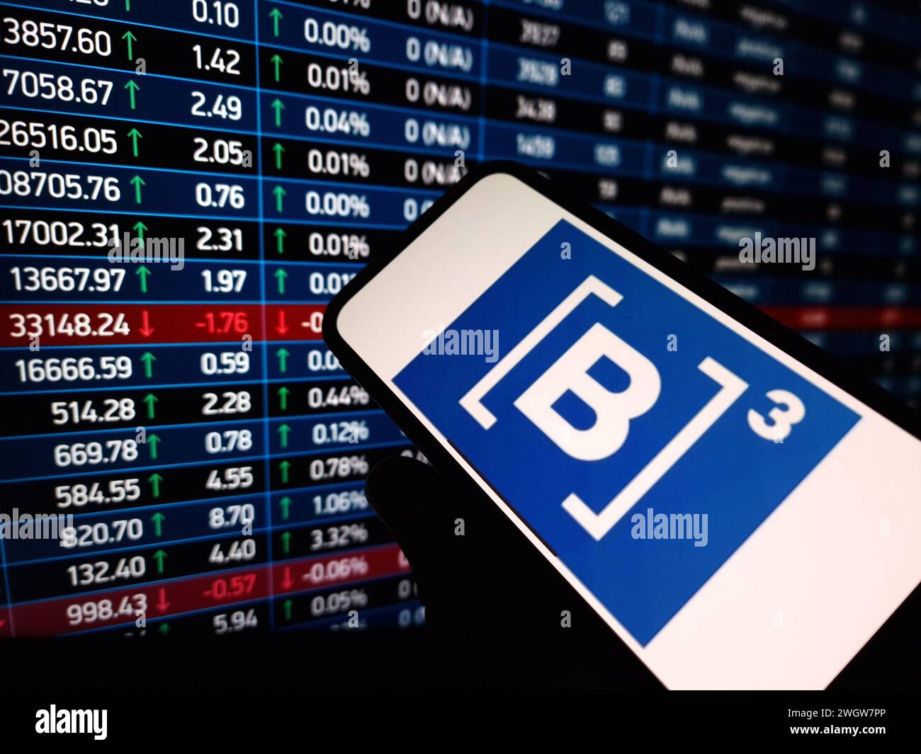 Konskie, Poland - February 05, 2024: B3 SA company logo displayed on ...