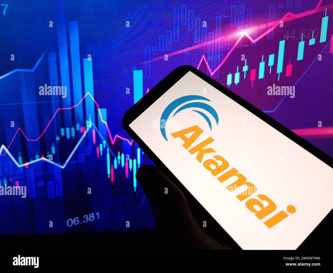 Konskie, Poland - February 05, 2024: Akamai Technologies Inc company logo displayed on mobile ...