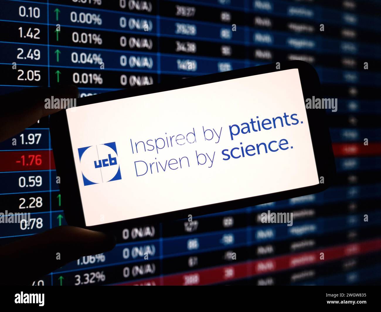 Konskie, Poland - February 05, 2024: UCB company logo displayed on ...