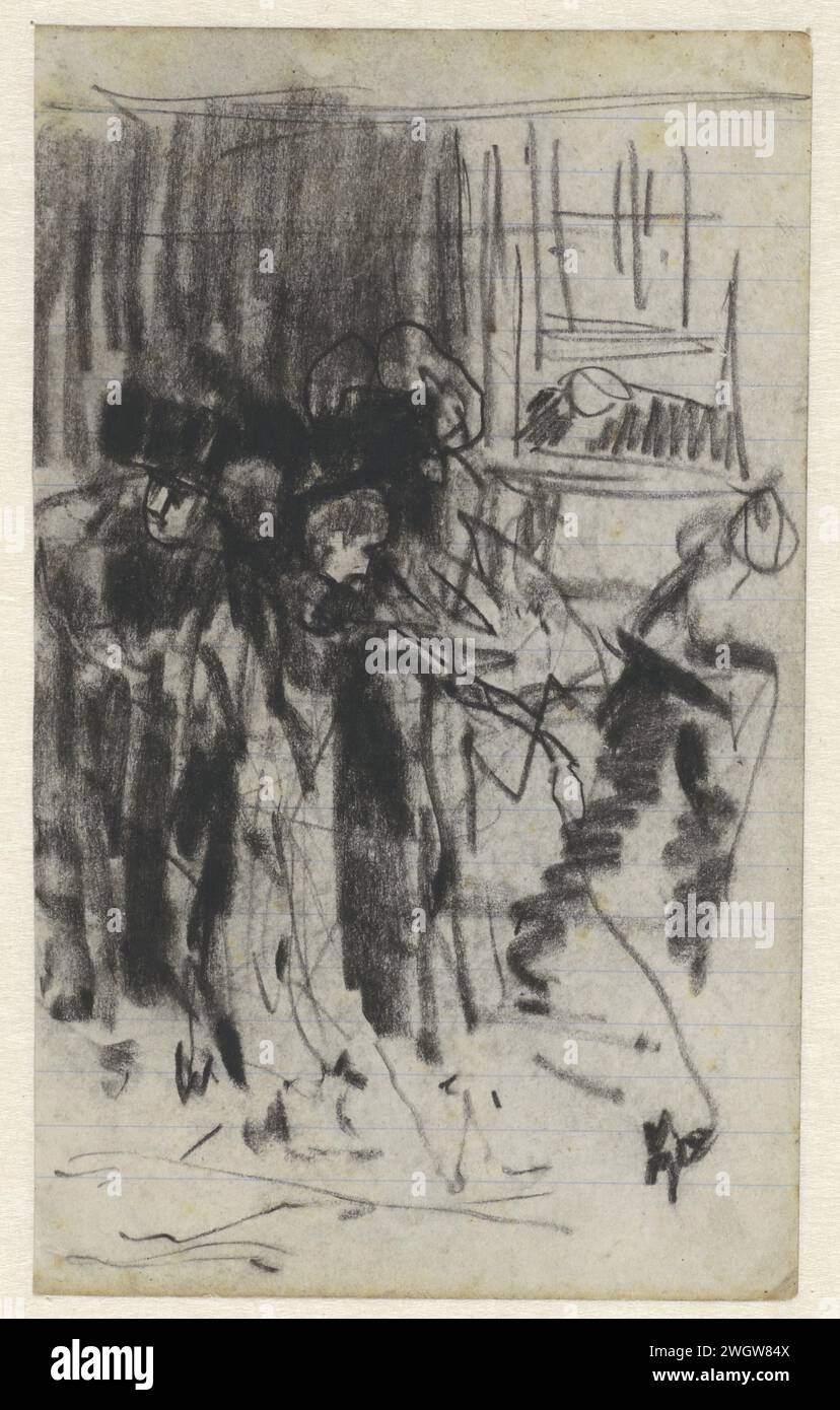 Interior with figures, Jac van Looij, 1865 - 1930 drawing paper. chalk ...