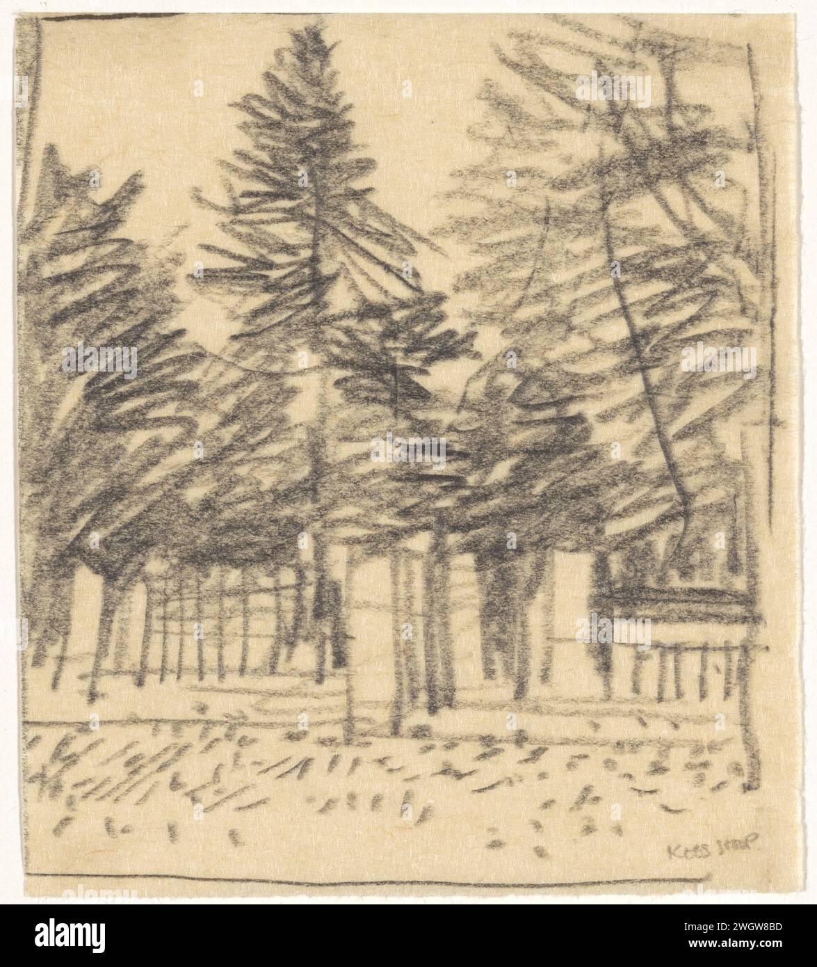 Hek for Trees, 1939 - 2009 drawing paper. pencil fence, wall, paling ...