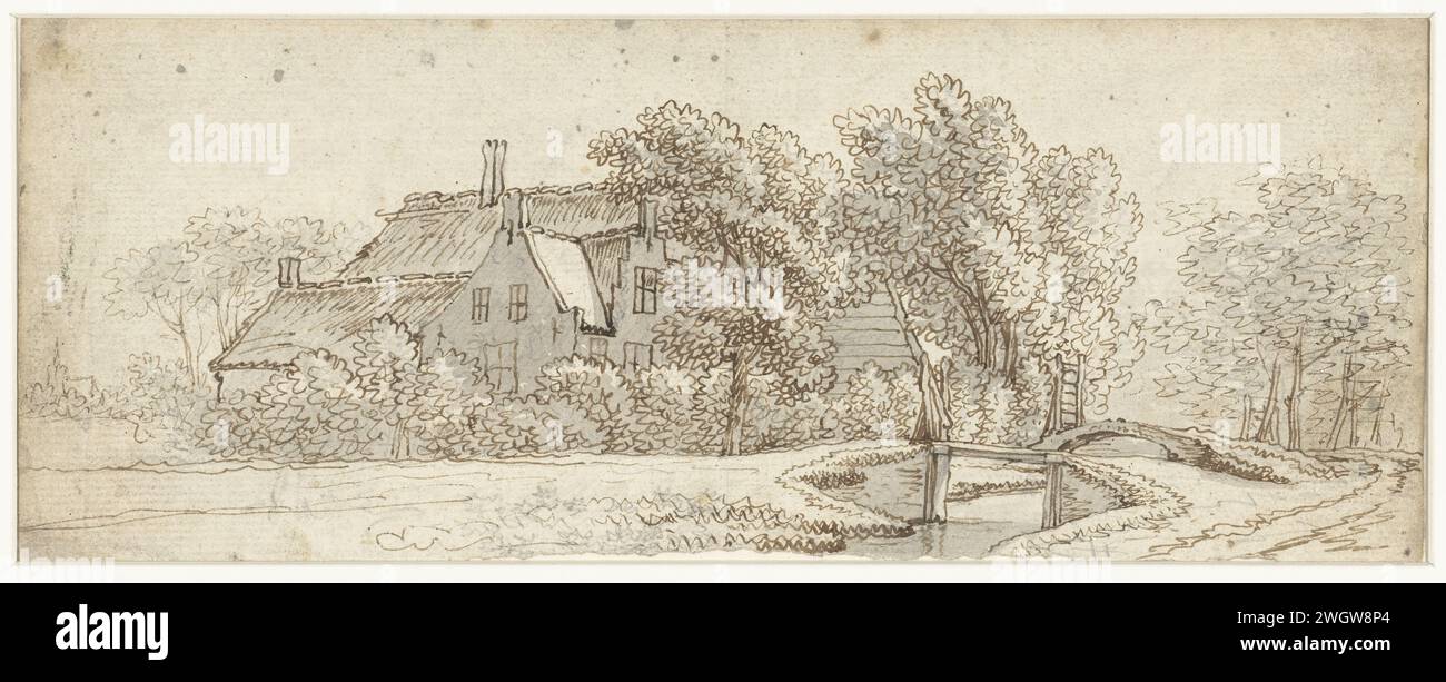 Farm, connected by bridges to a road, Anonymous, 1700 - 1800 drawing ...