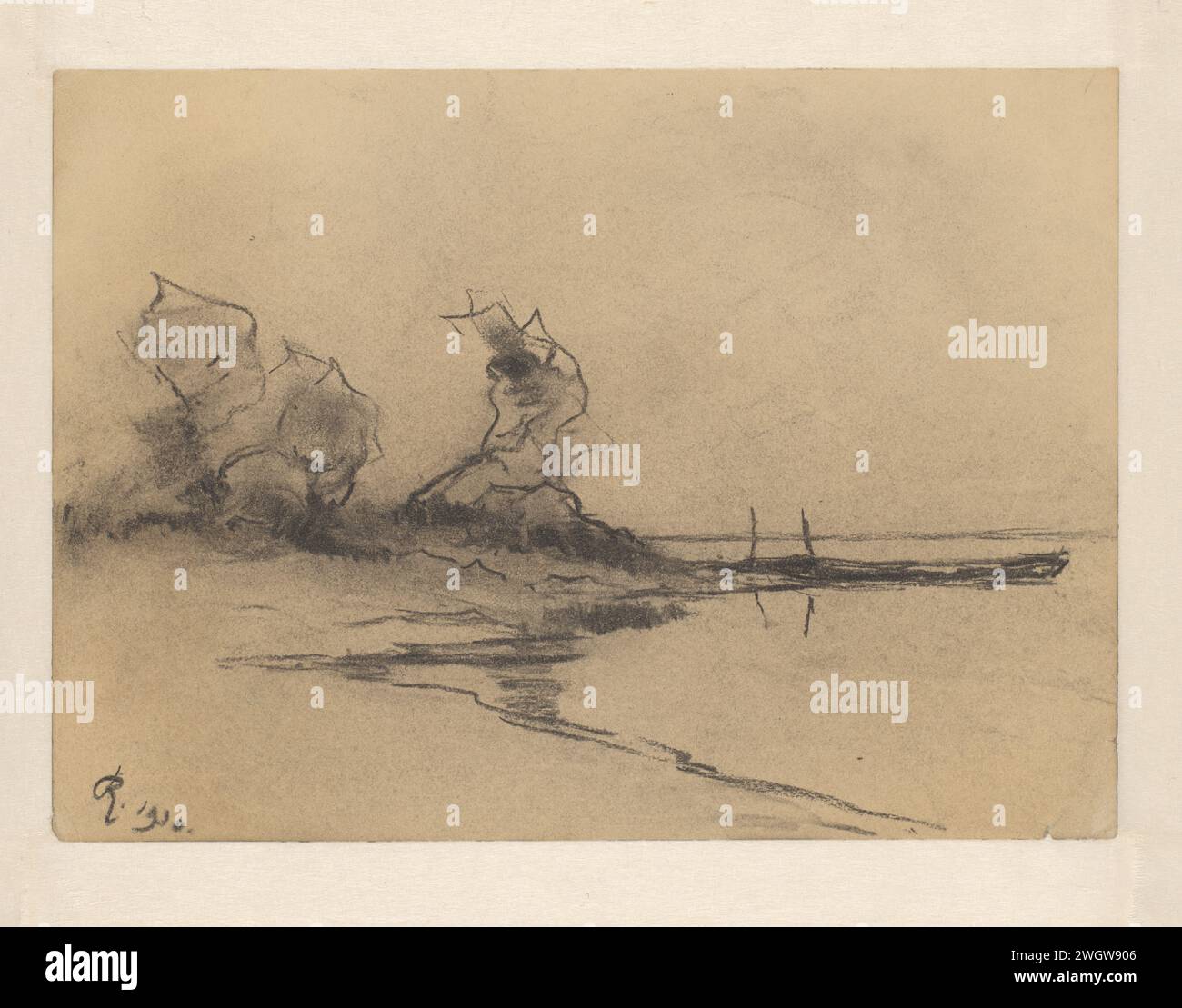 River bend, Pieter H.J.J. RAS, 1930 drawing paper. chalk Stock Photo ...