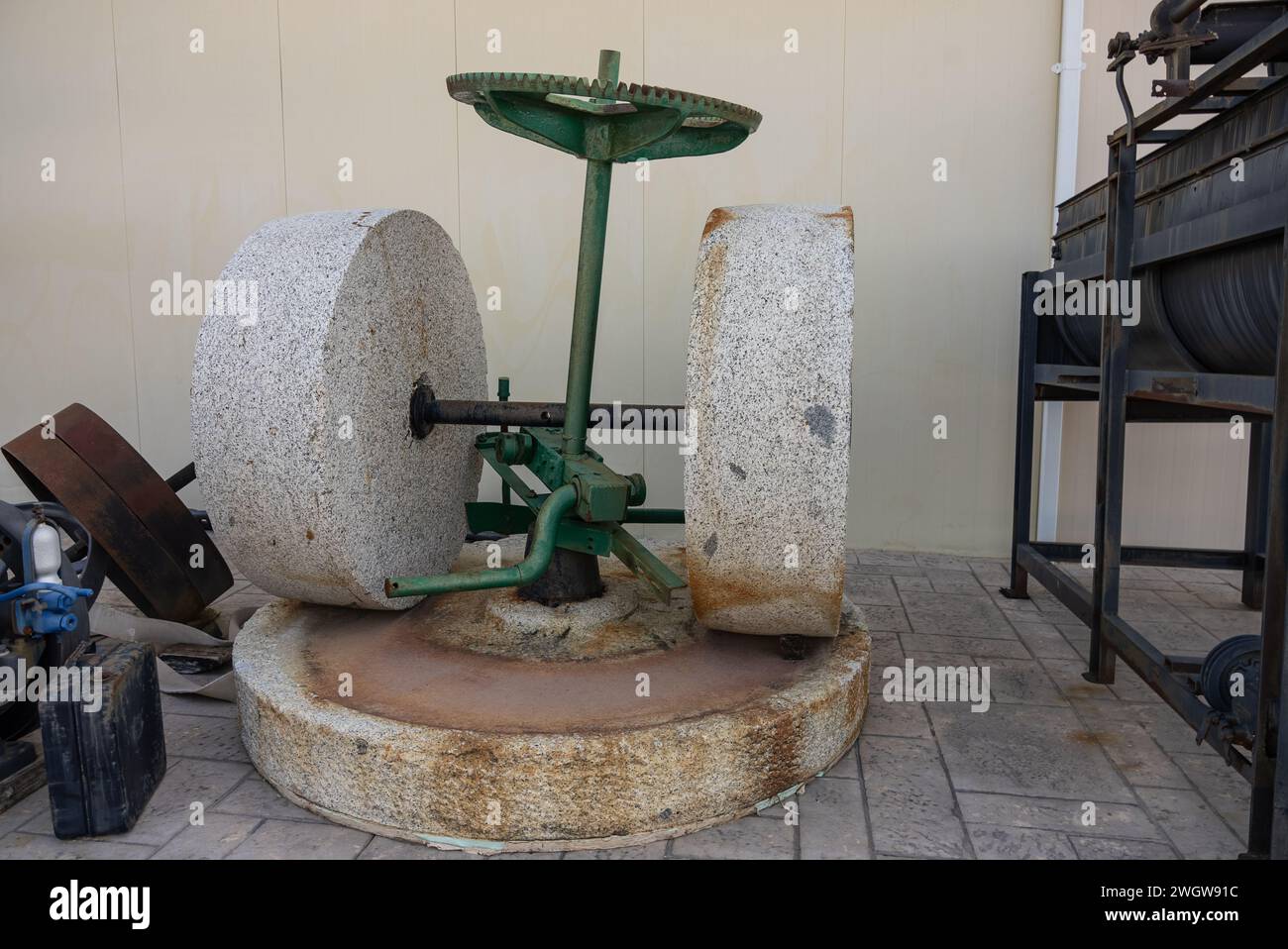 Olive oil museum. Traditional old olive oil press machines. Olive Oil ...