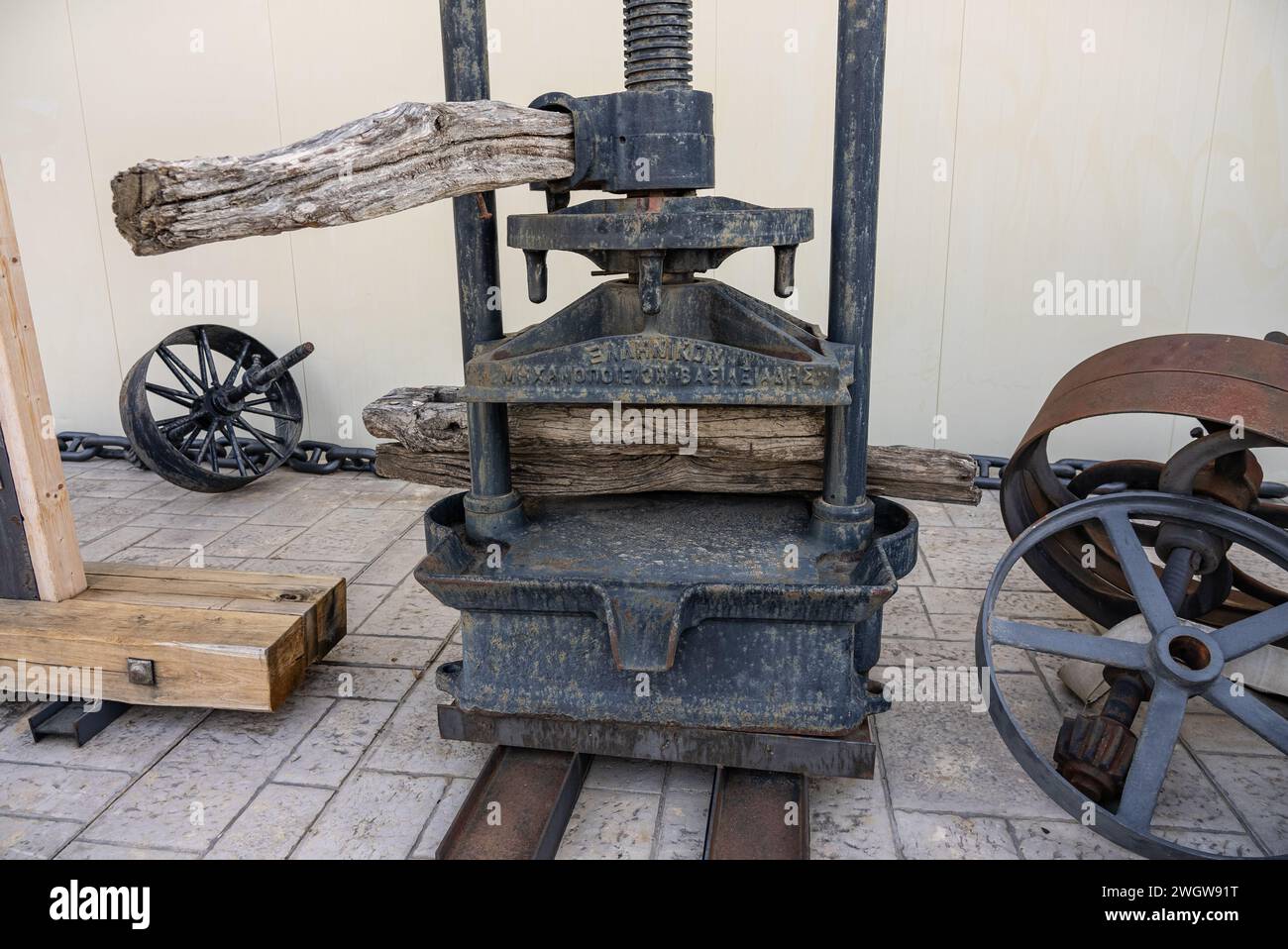 Olive oil museum. Traditional old olive oil press machines. Olive Oil ...