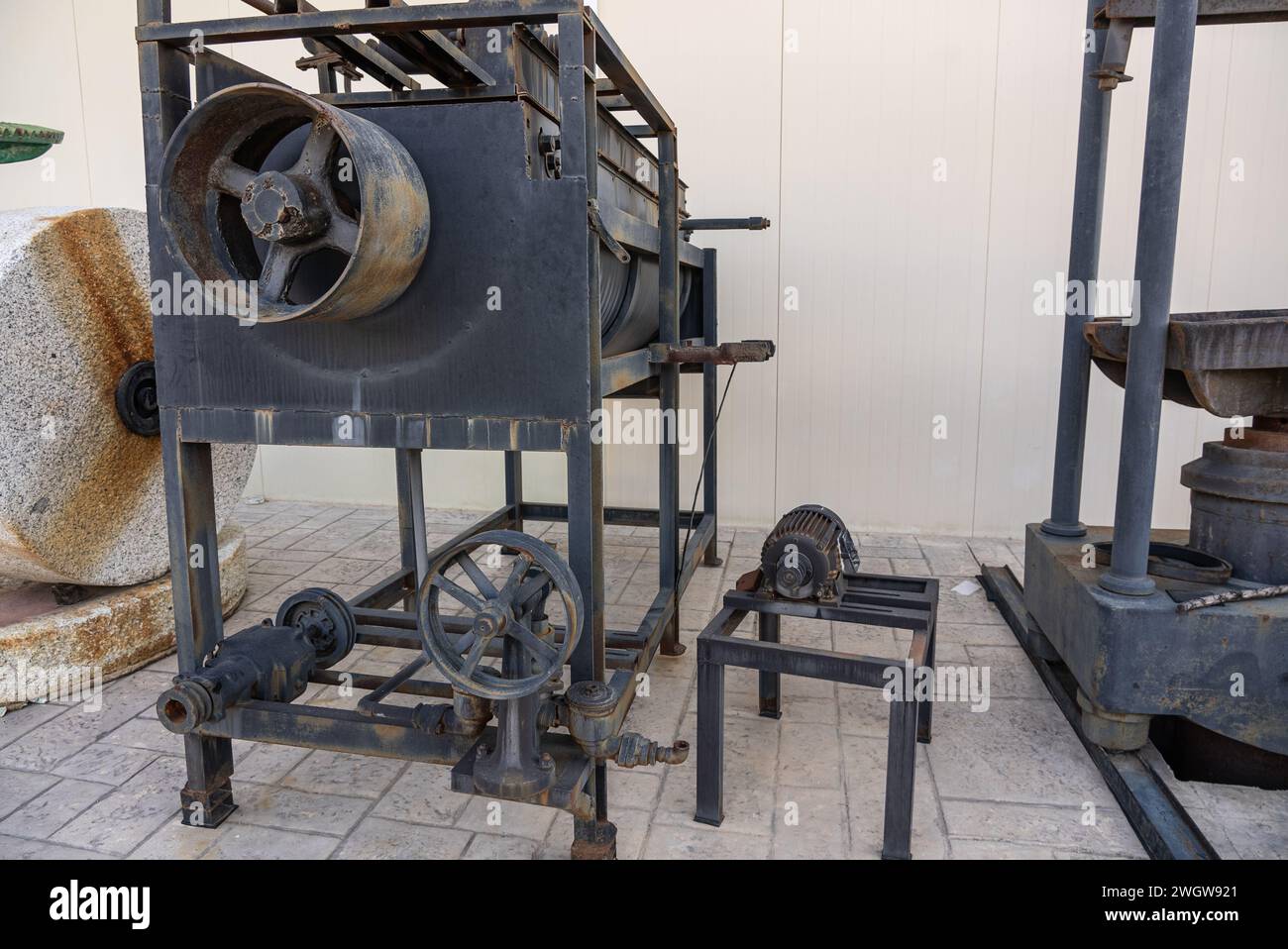 Olive oil museum. Traditional old olive oil press machines. Olive Oil ...