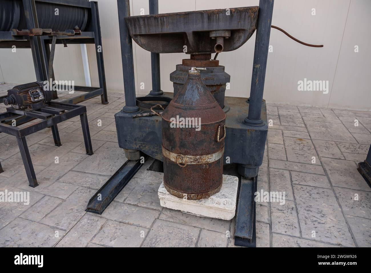 Olive oil museum. Traditional old olive oil press machines. Olive Oil ...