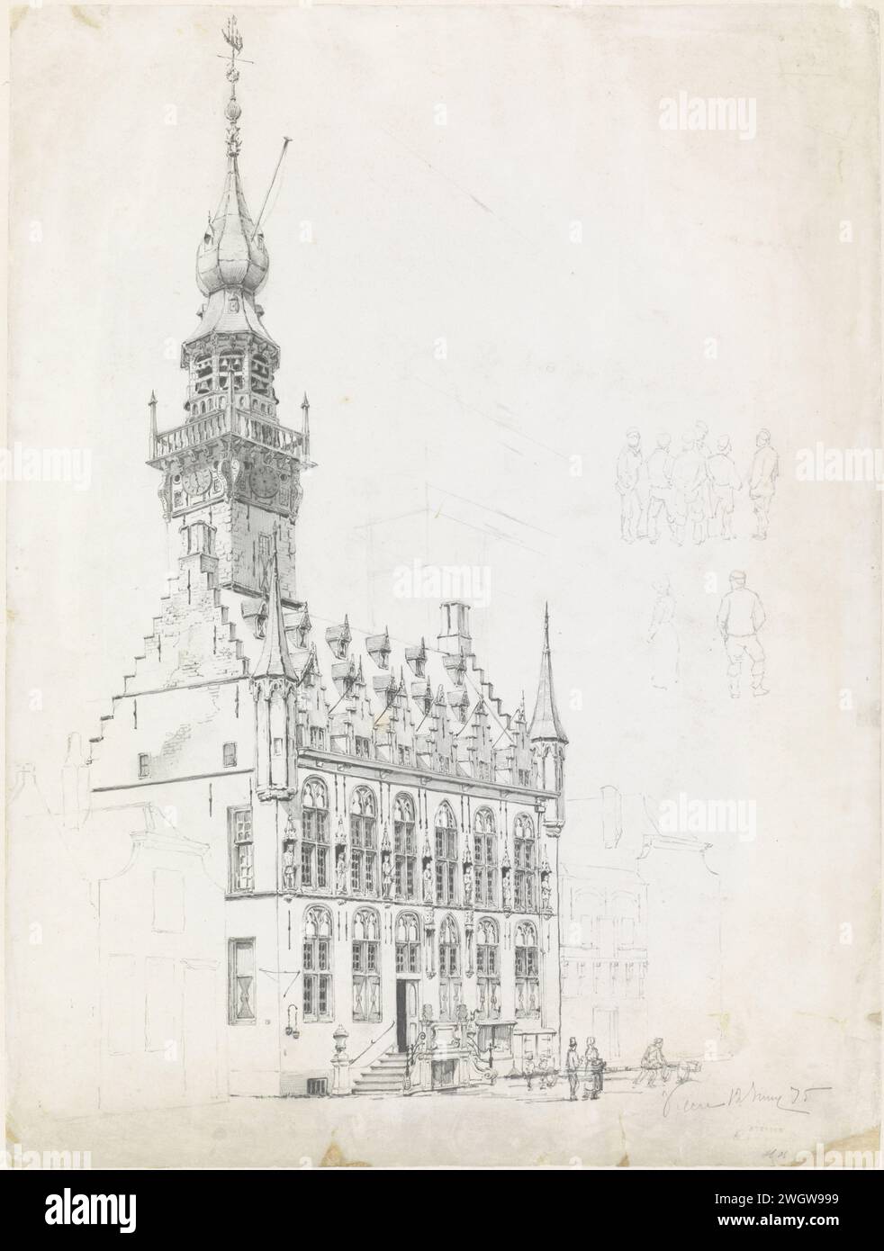 City Hall Van Veere, Willem de Haas Hemken, 1875 drawing Veere paper ...