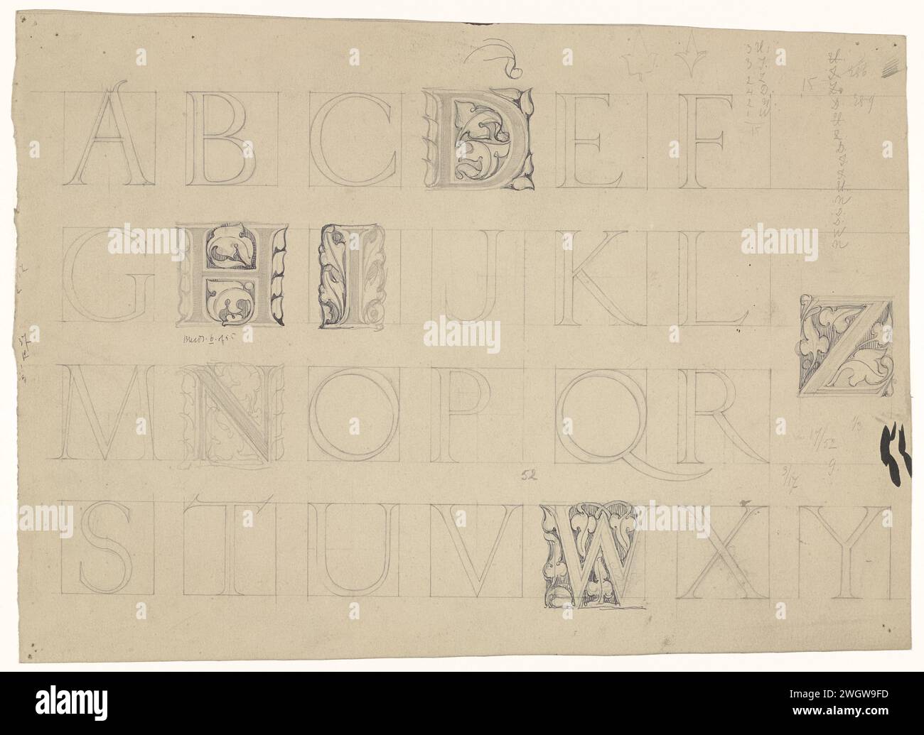 The letters of the alphabet, some of which are decorated with tenders ...