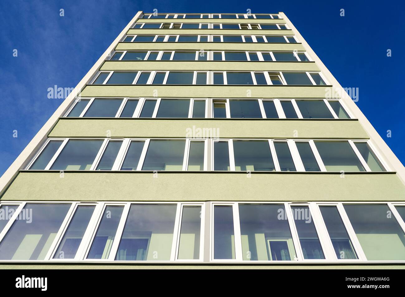 Renovated and thermally insulated facade of a typical 1970s apartment ...