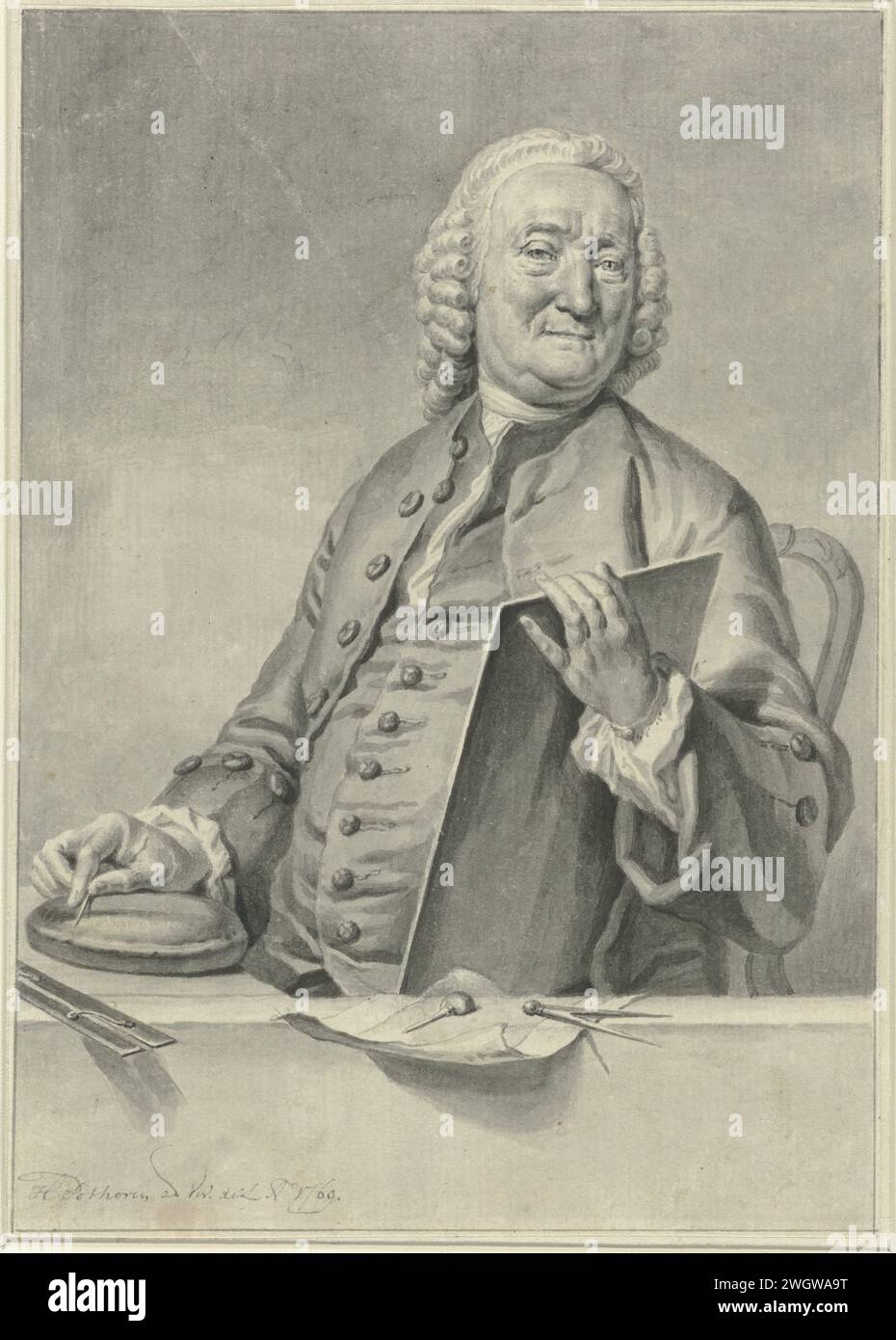 Portrait of Jacobus Houbraken, Hendrik Pothoven, 1769 drawing paper ...