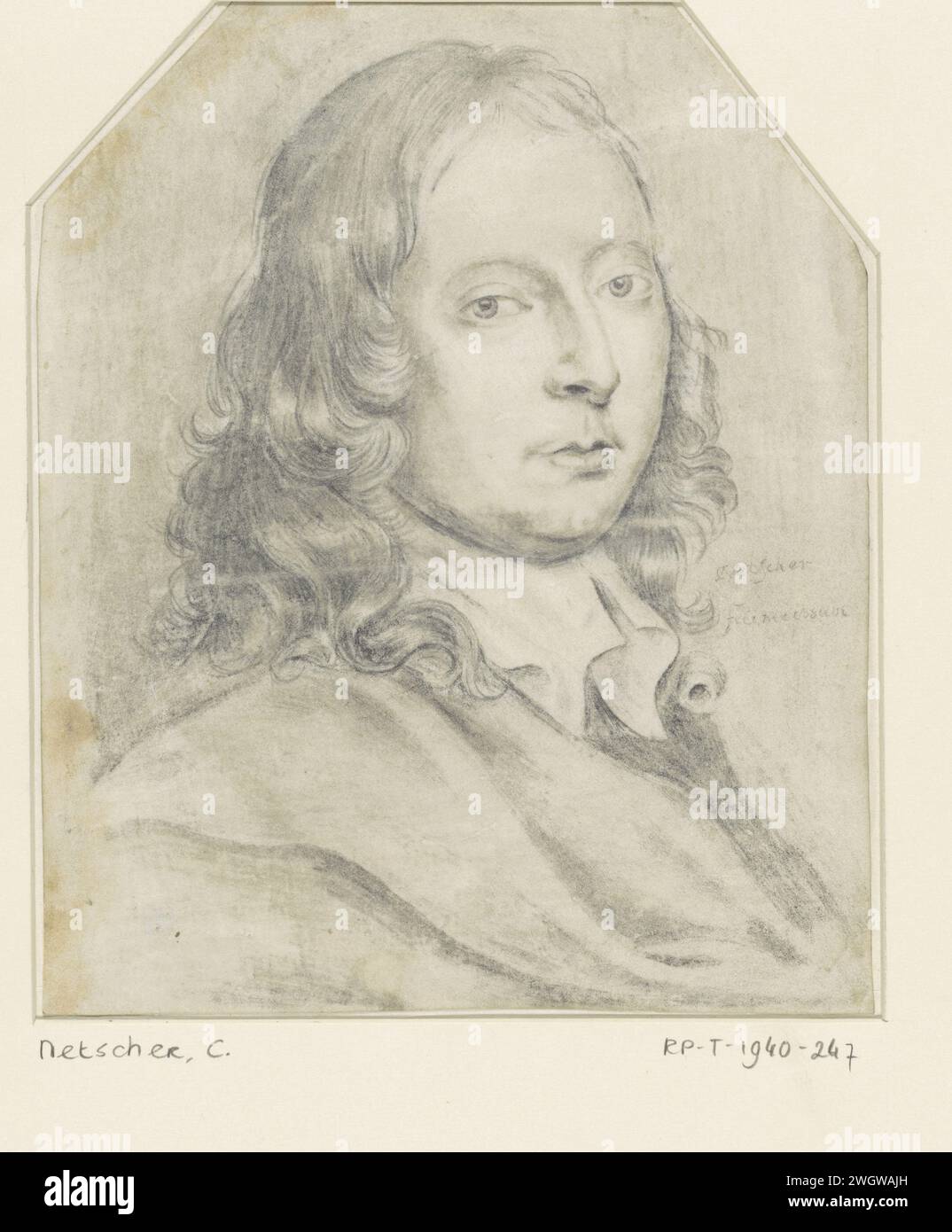 Self -portrait, Caspar Netscher, 1649 - 1684 drawing parchment (animal ...