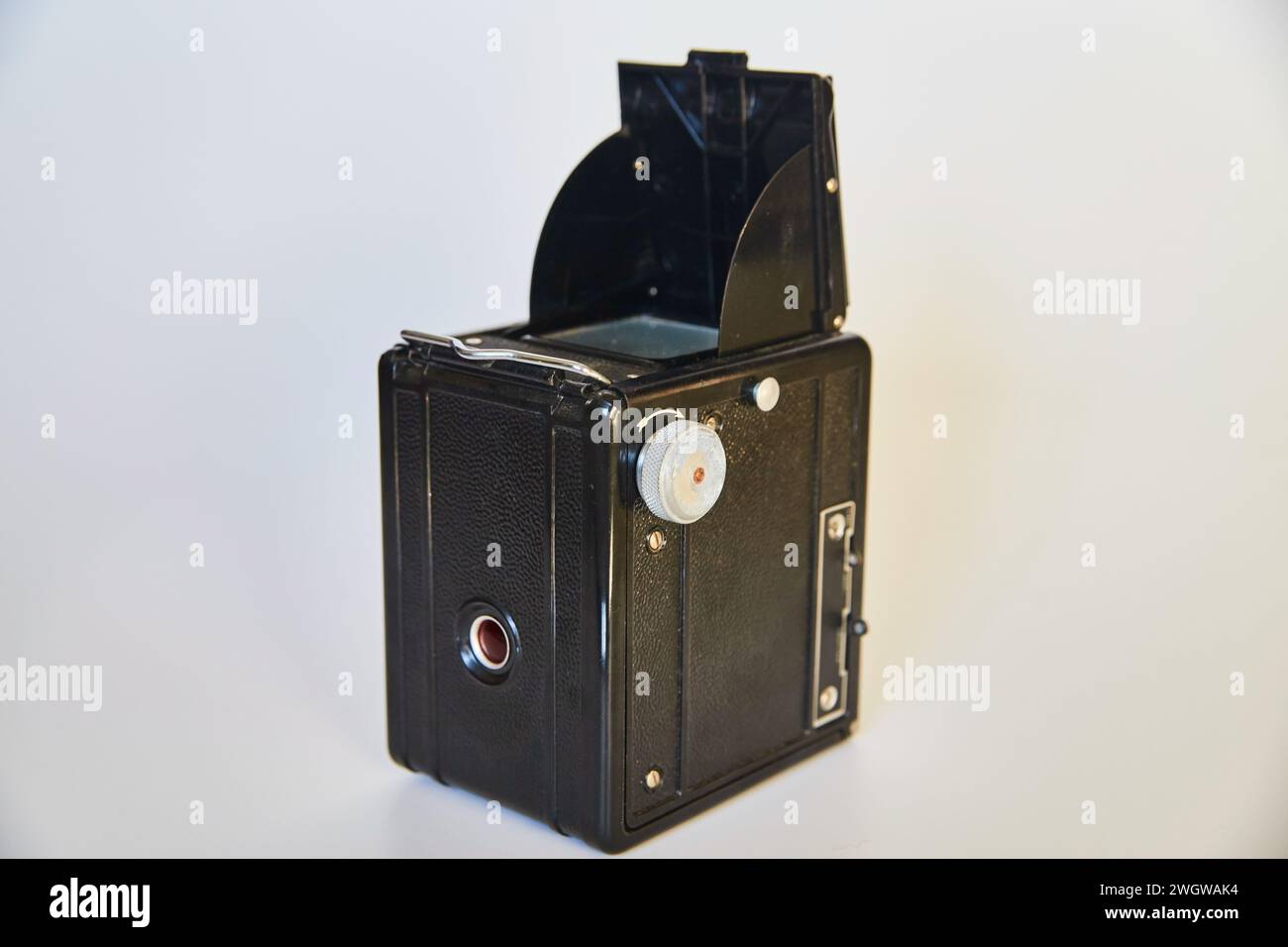Vintage Box Camera on White Background, Eye-Level View Stock Photo - Alamy