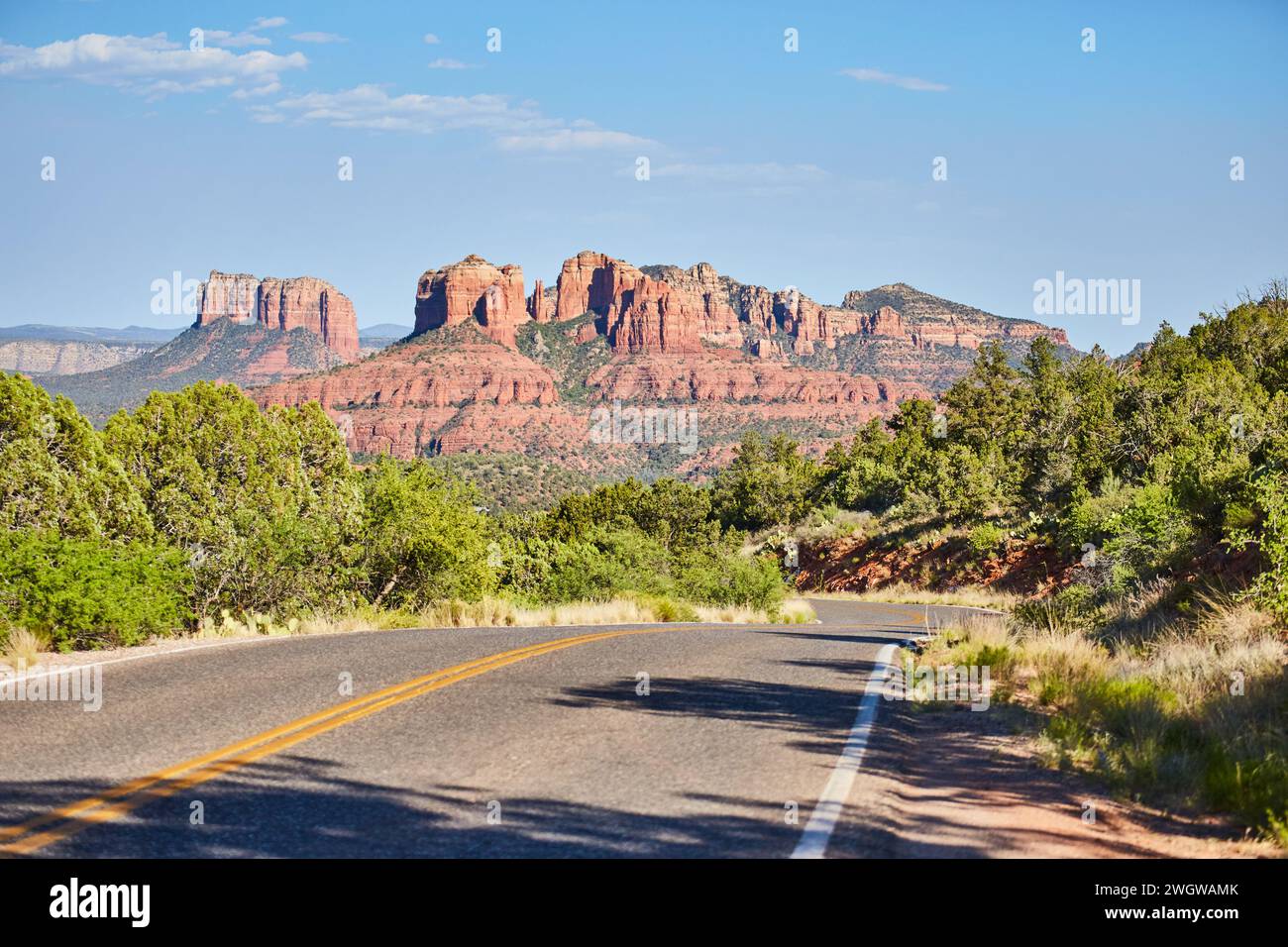 Sedona Red Rock Formations with Winding Road and Greenery Stock Photo ...