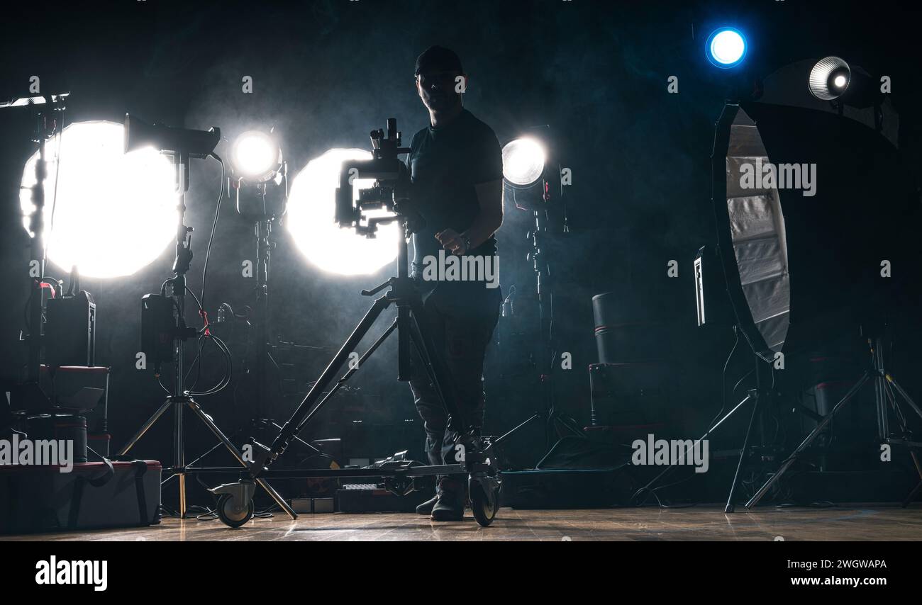 Caucasian Photo Video Studio Worker in His 40s Preparing Professional ...