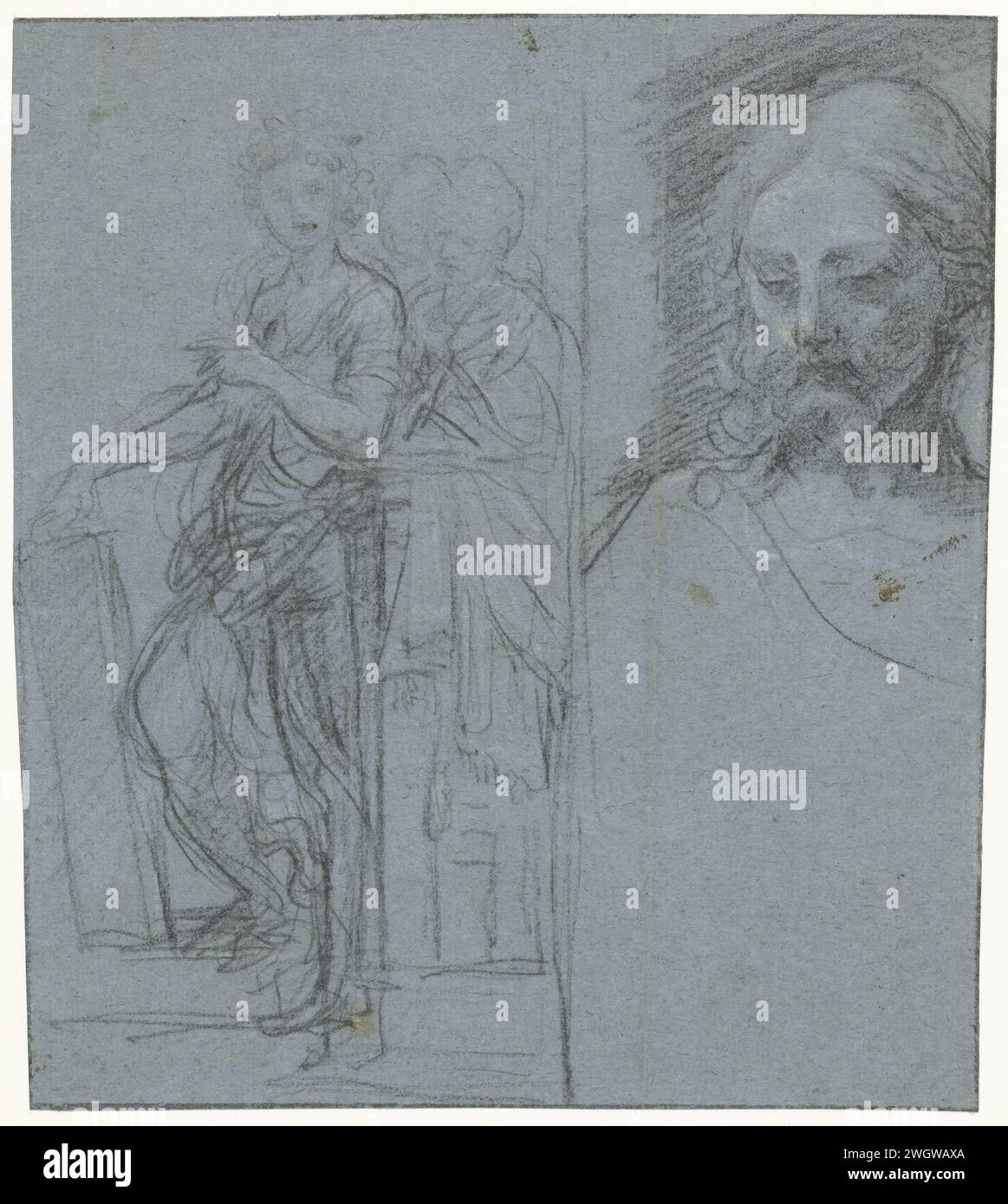 Study sheet with standing women and a Christ's head, Flaminio Torri ...