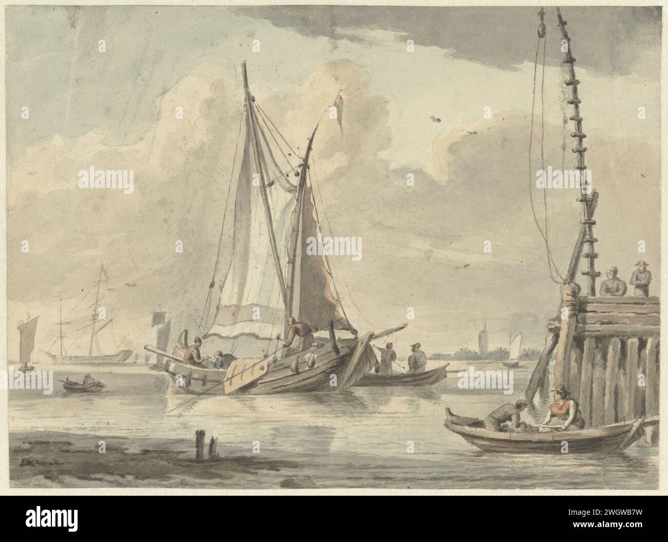 Sailing ships on the river near Dordrecht, Aert Schouman, 1720 - 1792 ...