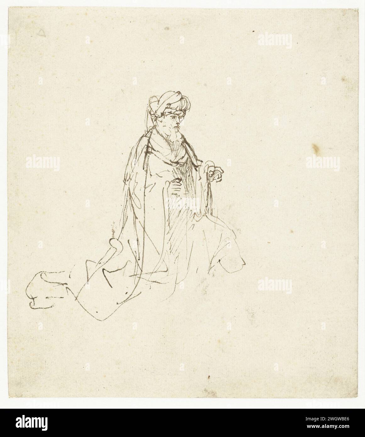Kneeling Man in a Turban and Heavy Robes, Rembrandt van Rijn (School of ...