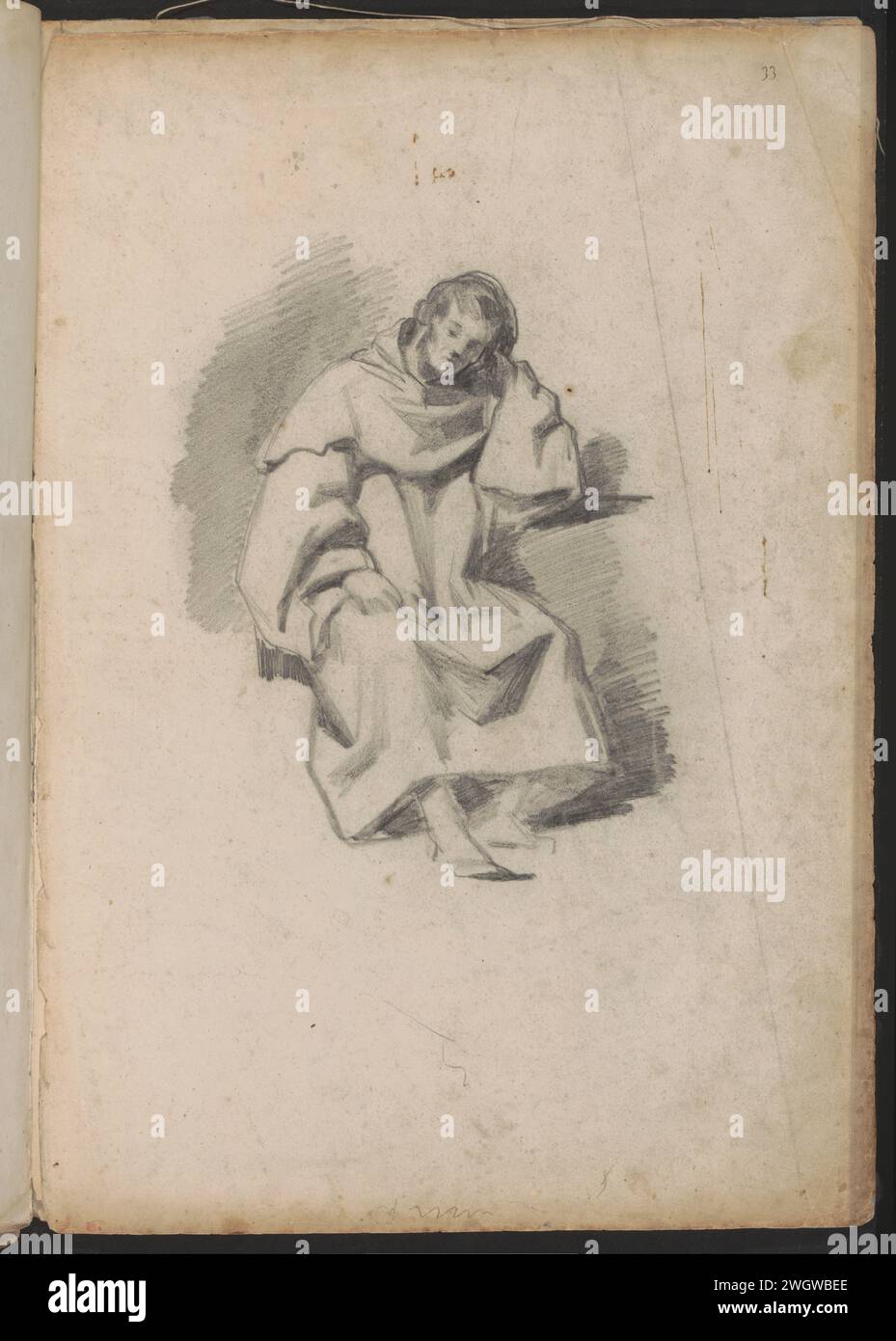Sitting monk, 1837 - 1881 Leaf 33 Recto from a sketchbook with 33 ...