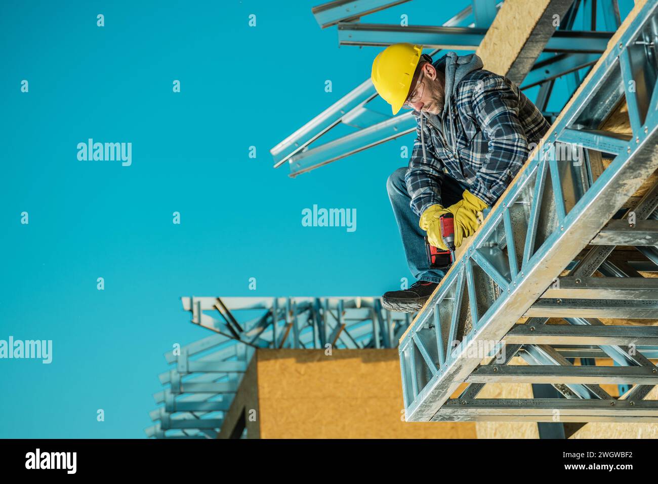 Professional Construction Site Contractor Worker Installing Skeleton ...