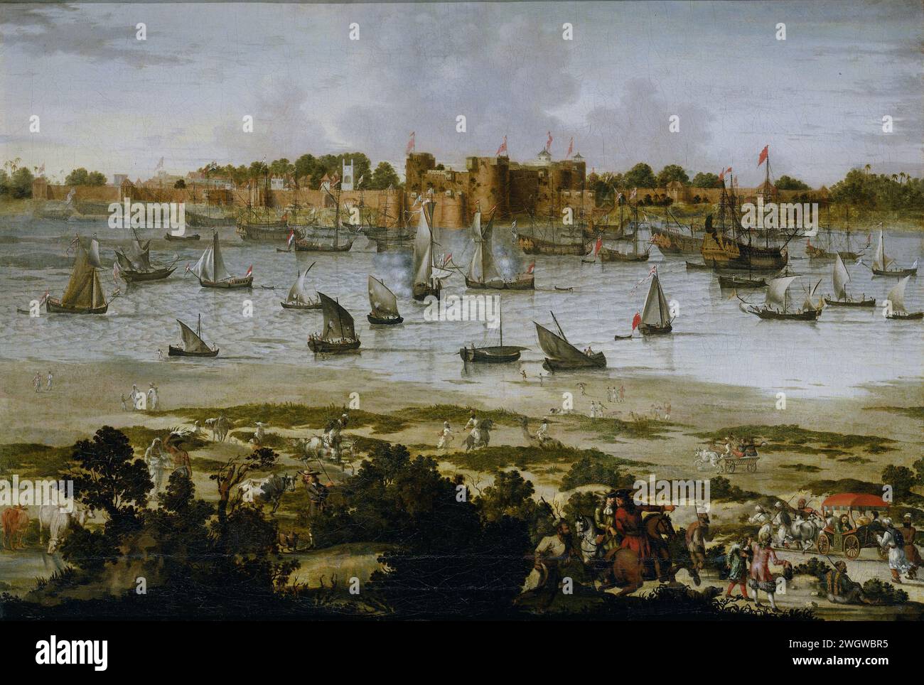 View of the Harbor of Sūrat (Gujarāt), anonymous, c. 1670 painting View ...