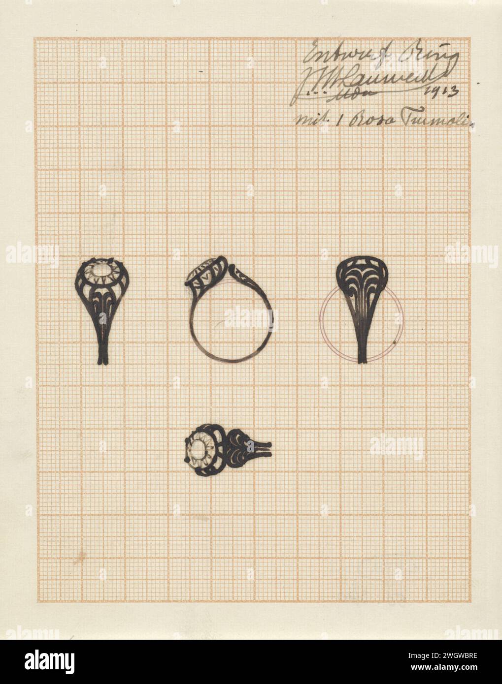 Design for a Ring, Mathieu Lauweriks, 1913 drawing Design for a piece ...