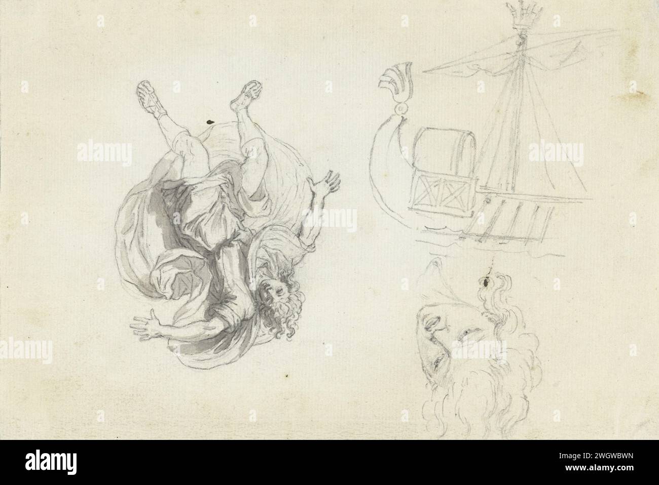 Telemachus stort in zee, Bernard Picart, 1683 - 1733 drawing Design for ...