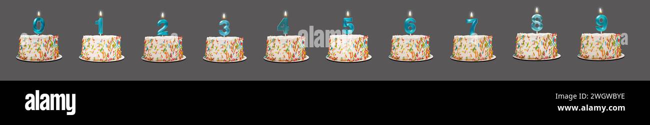 Happy birthday bento cakes woth number candles, candlelight isolated on ...