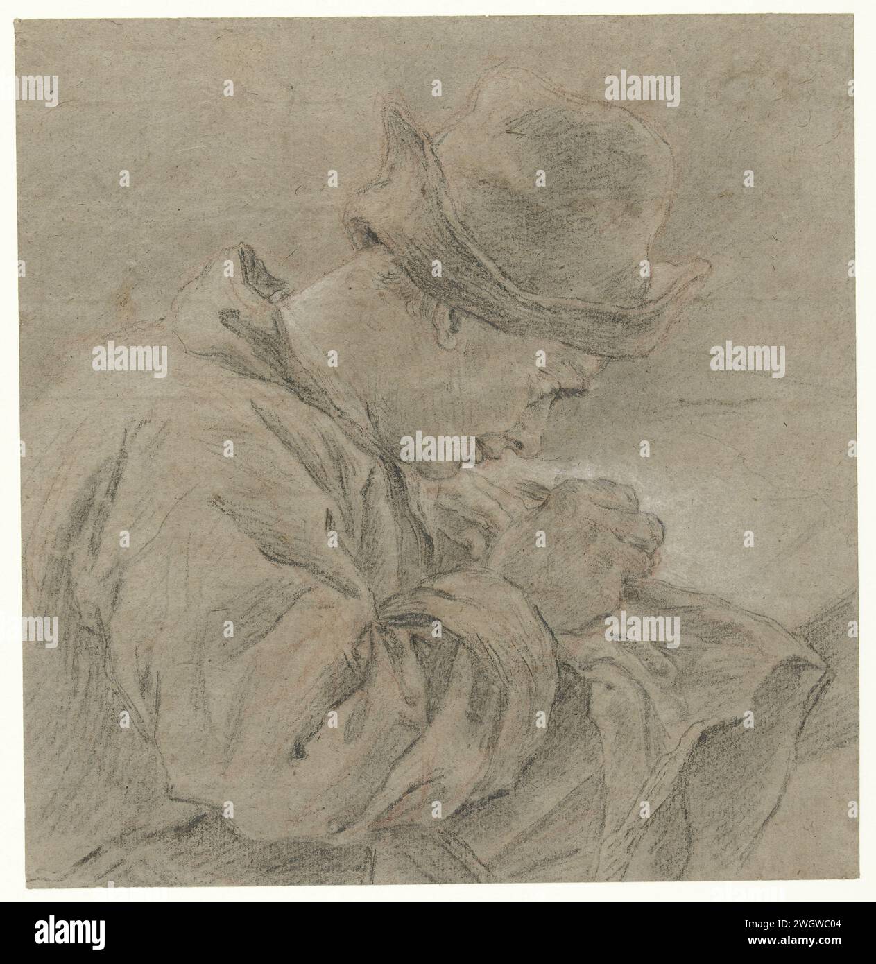 Draftsman at work, seen from the side, Carle van Loo, 1715 - 1765 ...