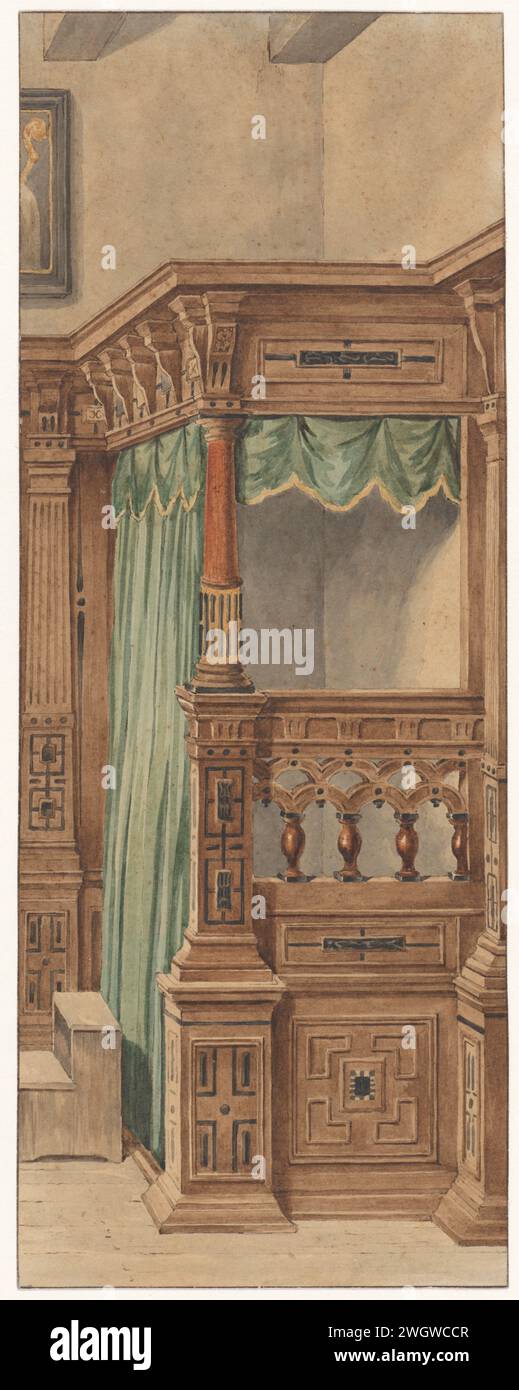 Bedstede in the De Pauw house in Dordrecht, Johannes Rutten, 1819 ...