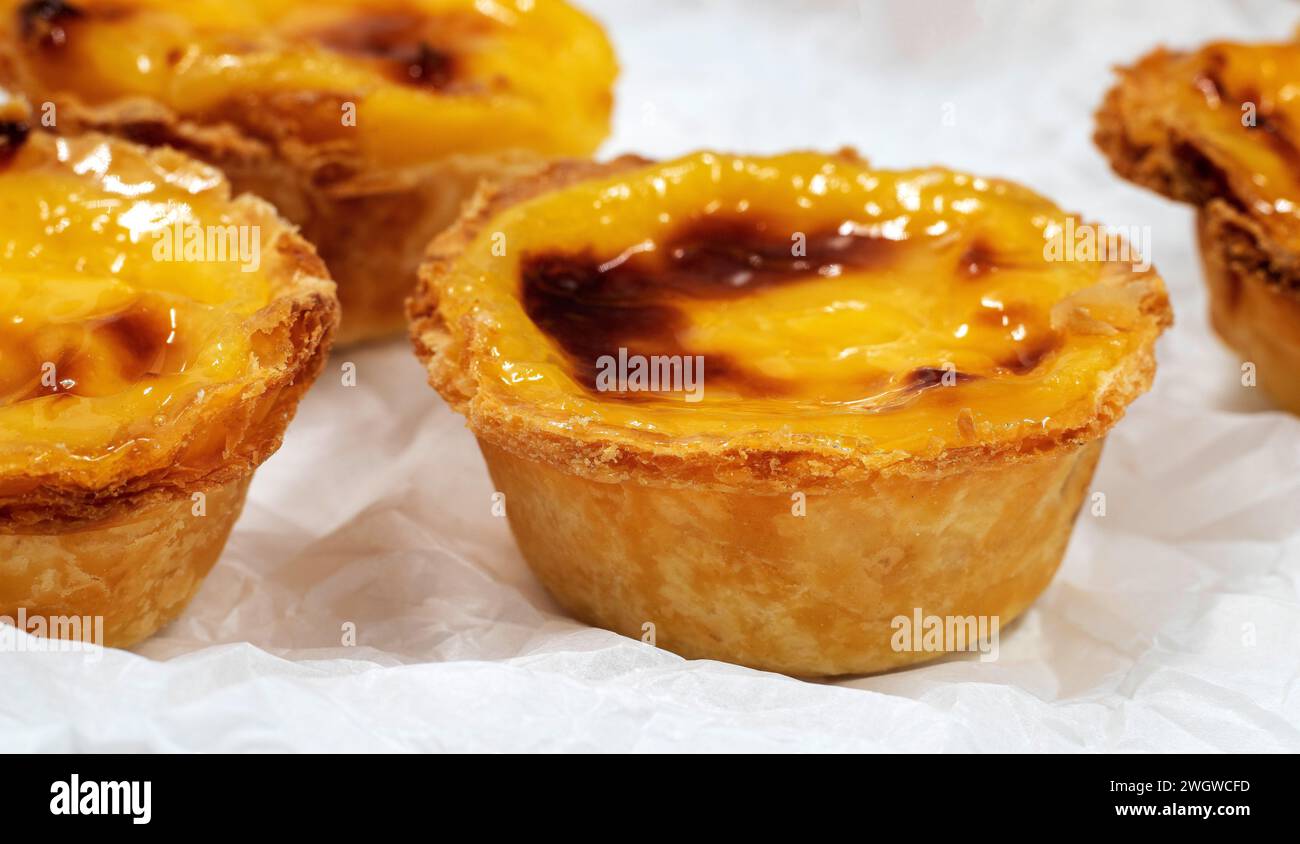 Lots of freshly baked desserts Pastel de nata or Portuguese egg tart ...