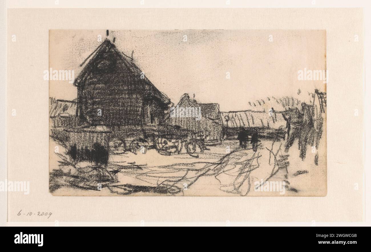 Village face with carts, Willem Bastiaan Tholen, 1870 - 1931 drawing ...