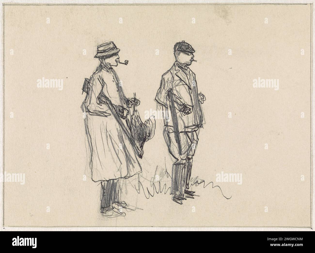 Two hunters, standing to the right, Jan van Essen, 1864 - 1936 drawing ...