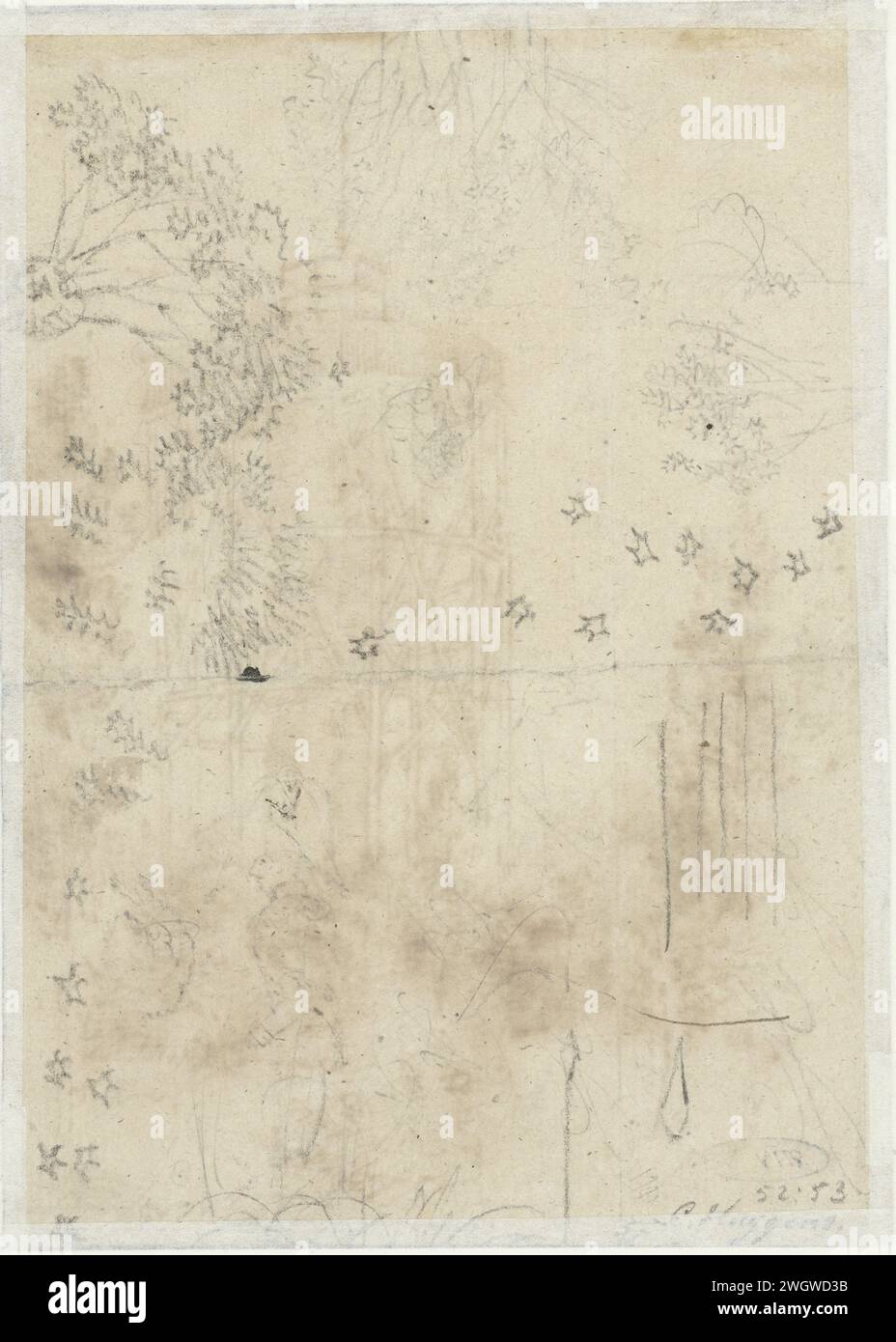 Sketch magazine with trees and stars, anonymous, 1700 - 1800 drawing ...