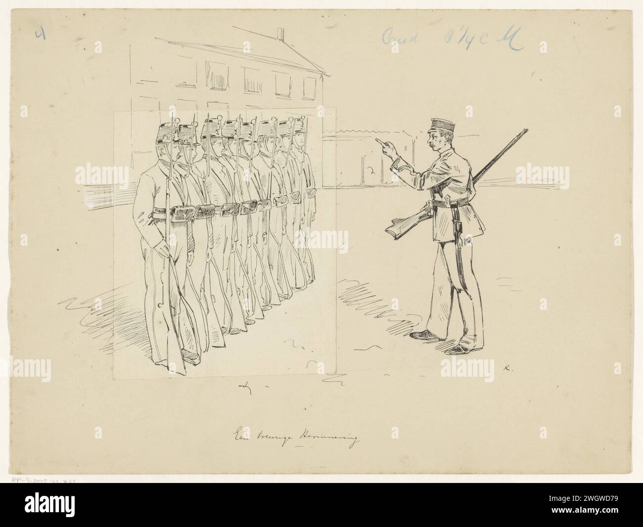 Militair points to eight soldiers in a row, in or before 1898 drawing ...