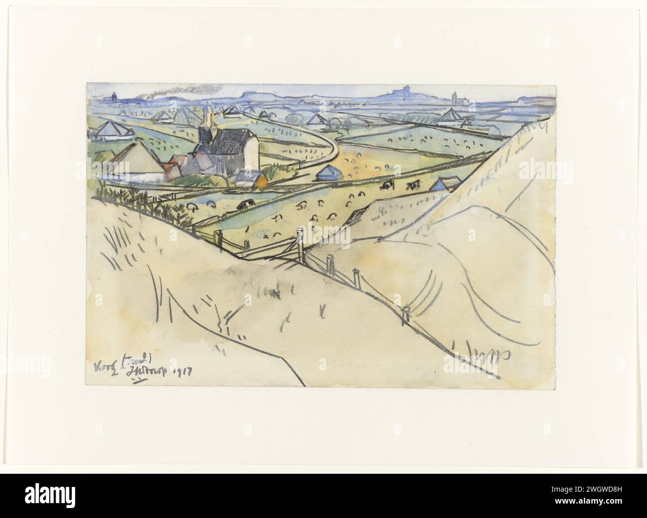 Face from the dunes on Koog in Texel, Jan Toorop, 1917 drawing paper ...