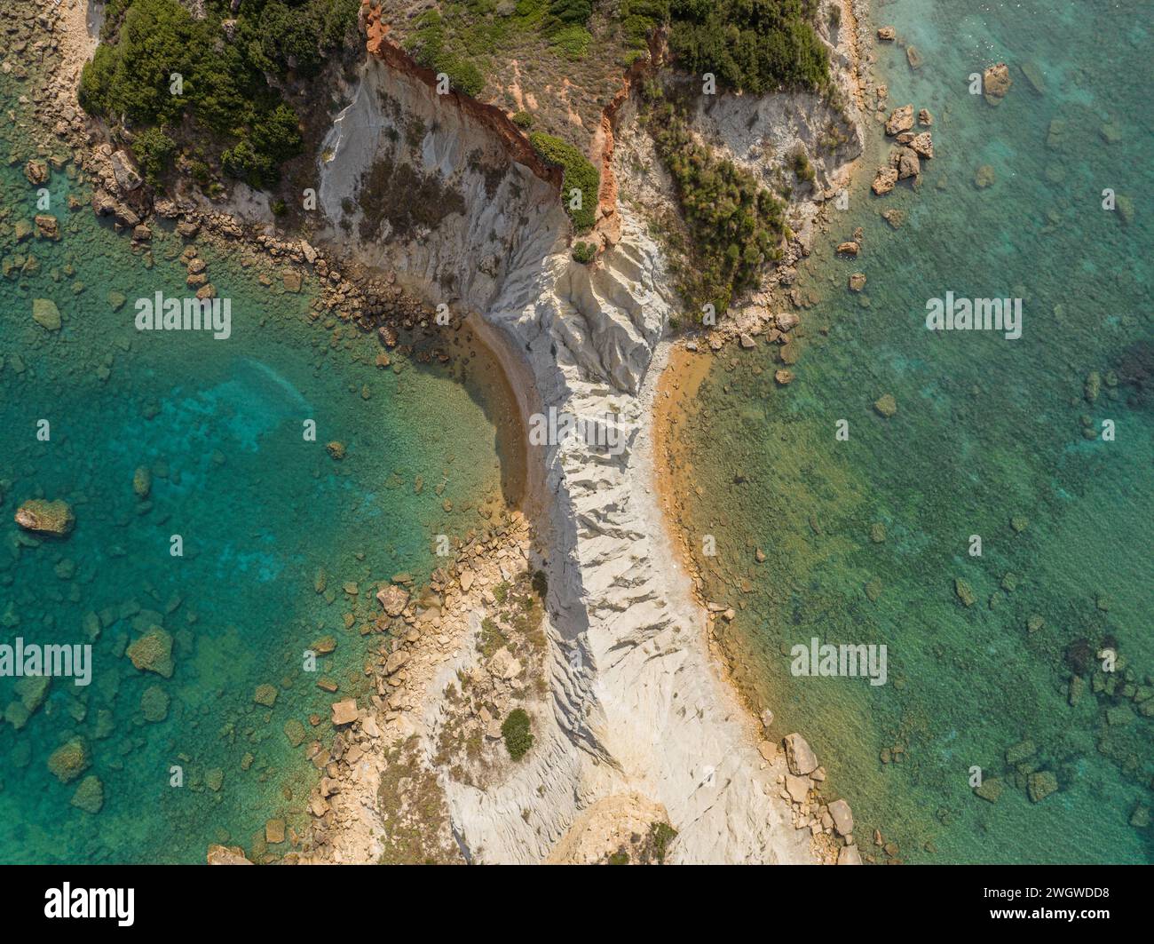 Aerial drone view of Jason's bite on Zakinthos island, Greece. Gerakas ...