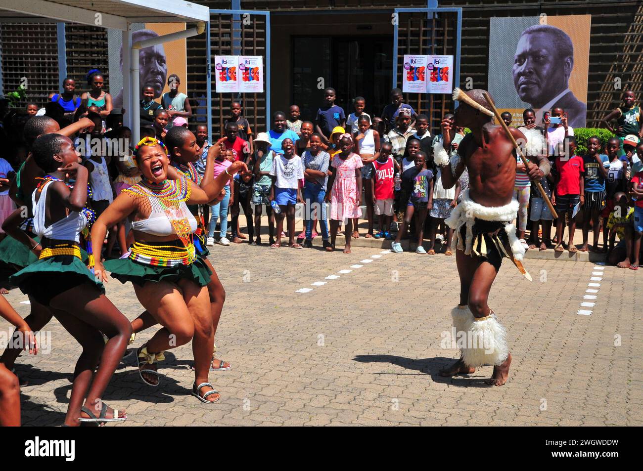 Zulu traditional dancers entertain the crowds during the iLembe Book ...