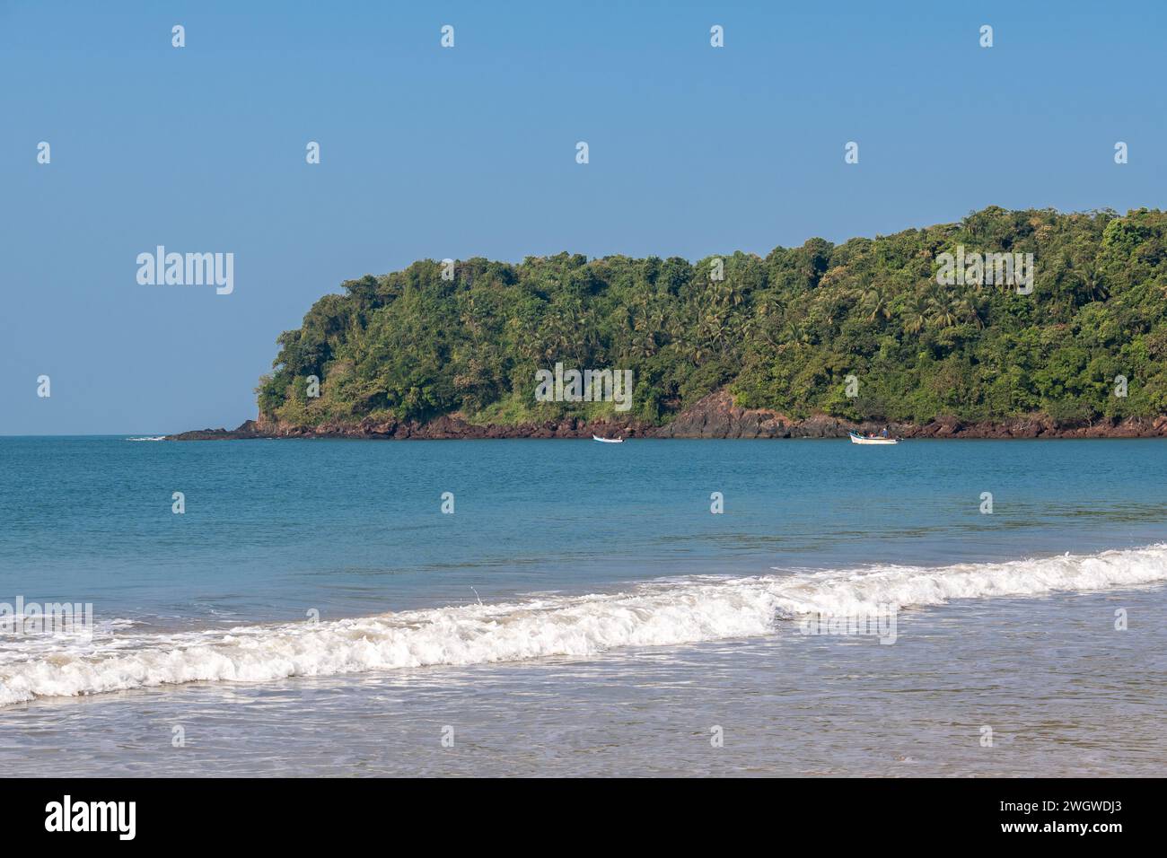 Agonda, Goa, India, Seascape with a peninsula and a sandy beach ...