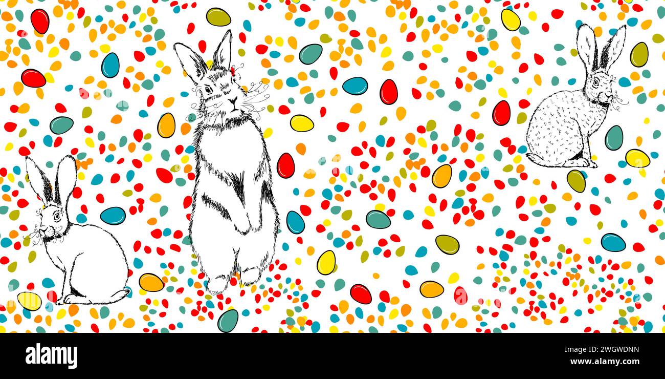 Seamless Easter bunny pattern. hand drawing. Not AI. Vector ...