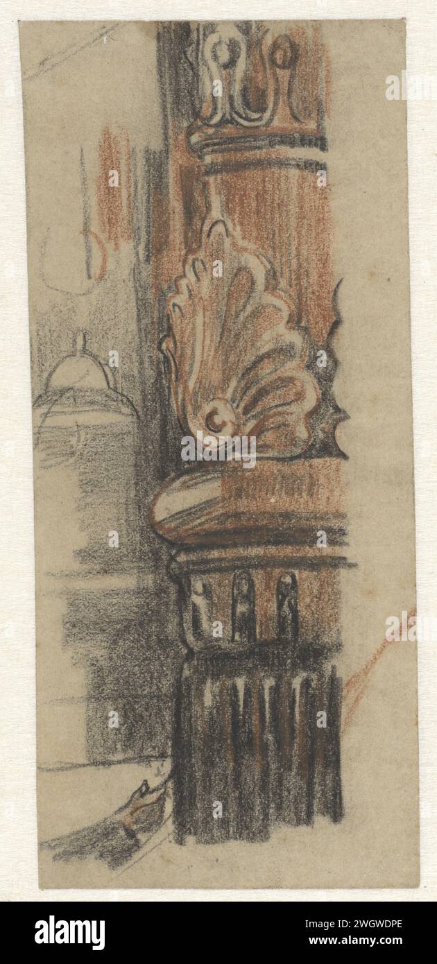 Ornamented column, Jac van Looij, 1865 - 1930 drawing paper. chalk ...