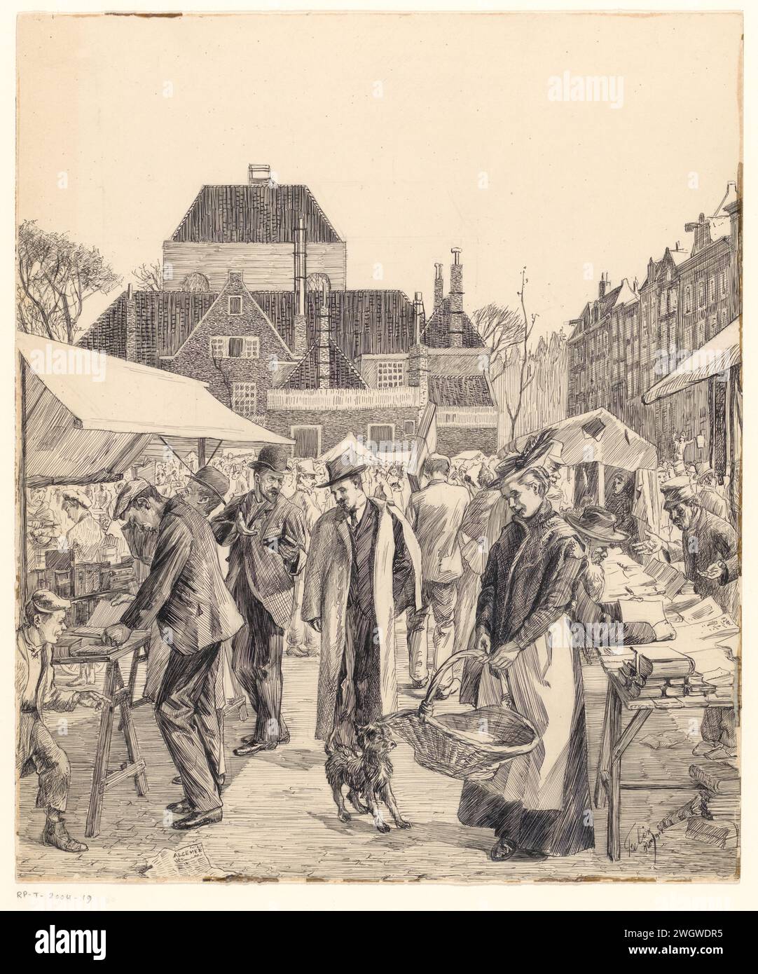 Book market on the Amstelveld, 1902 drawing Amstelveld paper. ink ...