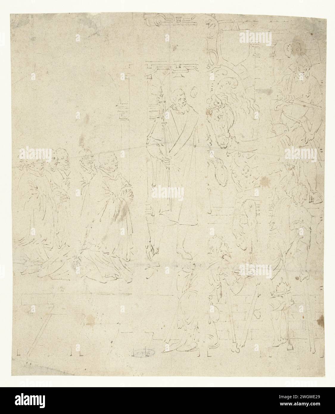 Holy Martinus and Deacons, Dirck Pietersz. Crabeth, 1545 - 1574 drawing ...