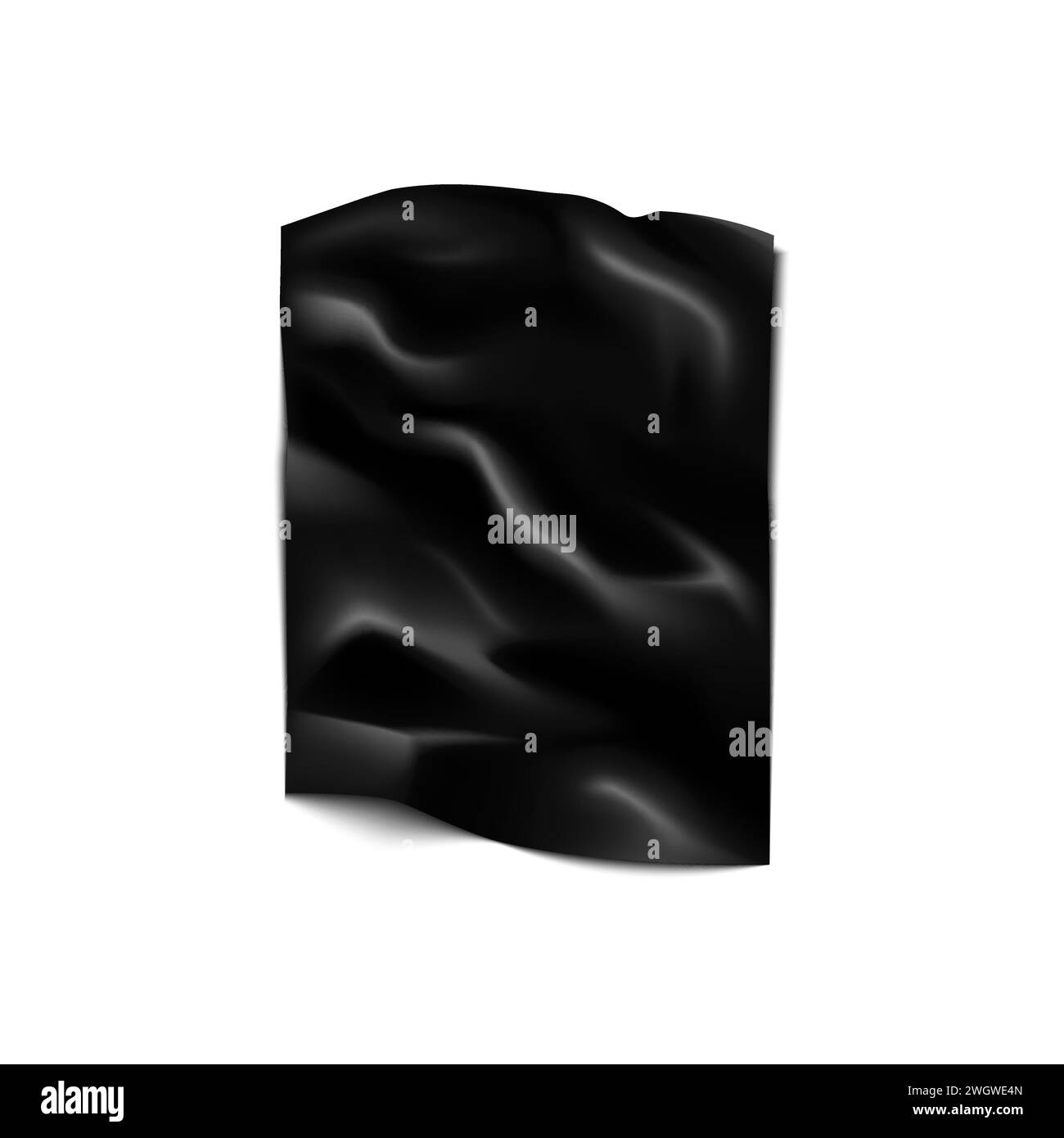 Black latex fabric with wrinkles, plastic or paper satin warp vector ...